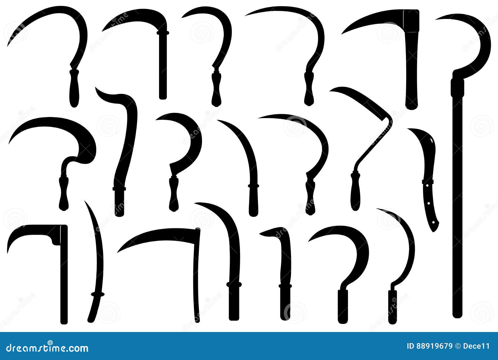 Set of different sickles stock vector. Illustration of icon - 88919679