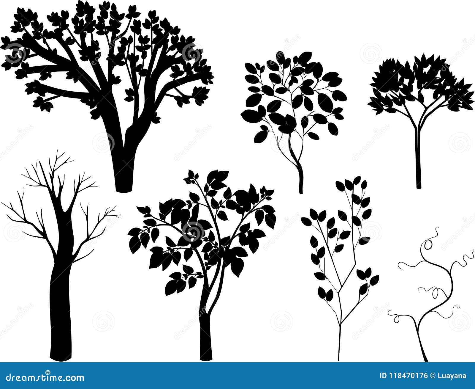 Set of Different Silhouettes of Trees. Stock Vector - Illustration of ...