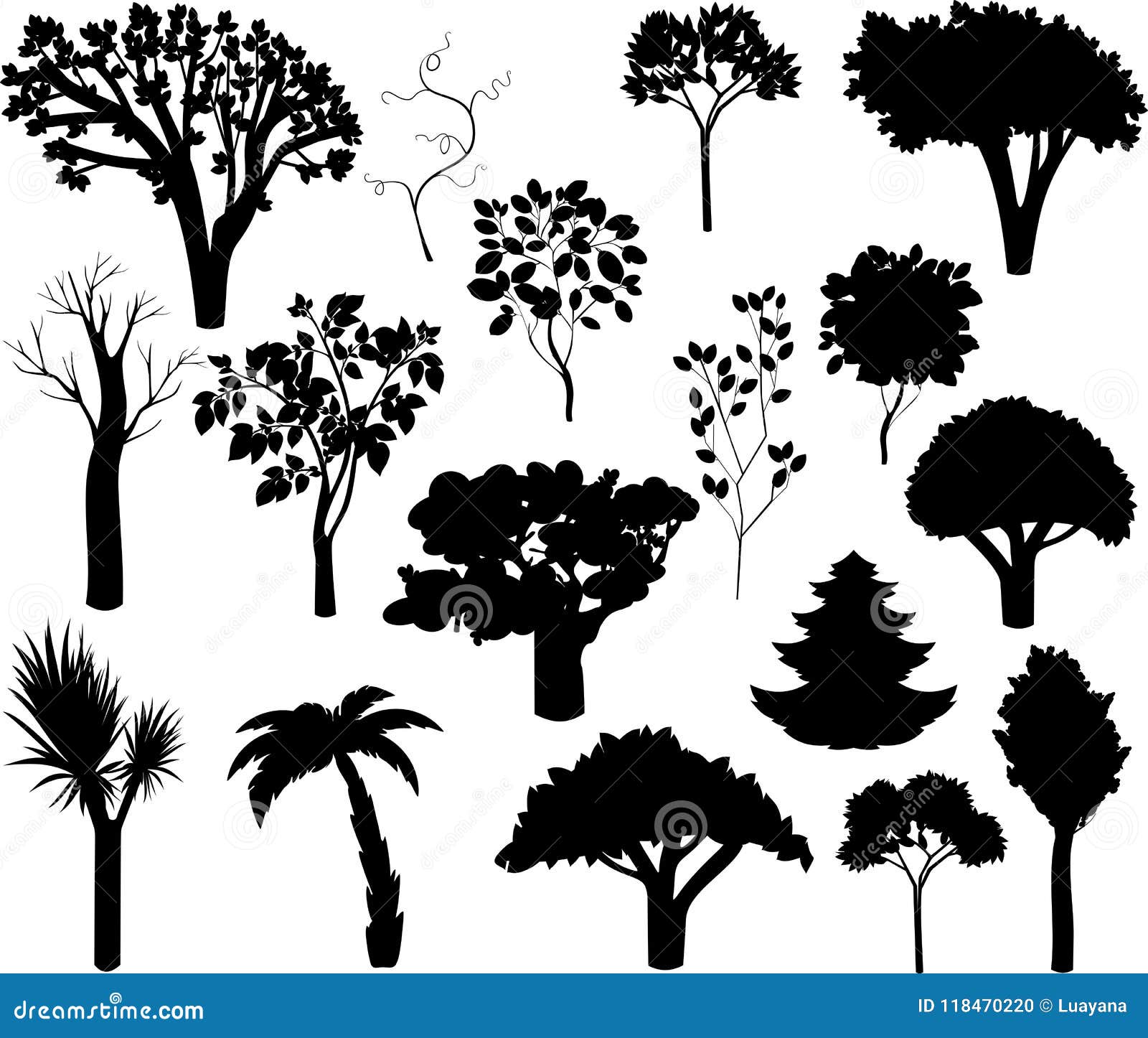 Set of Different Silhouettes of Trees. Stock Vector - Illustration of ...