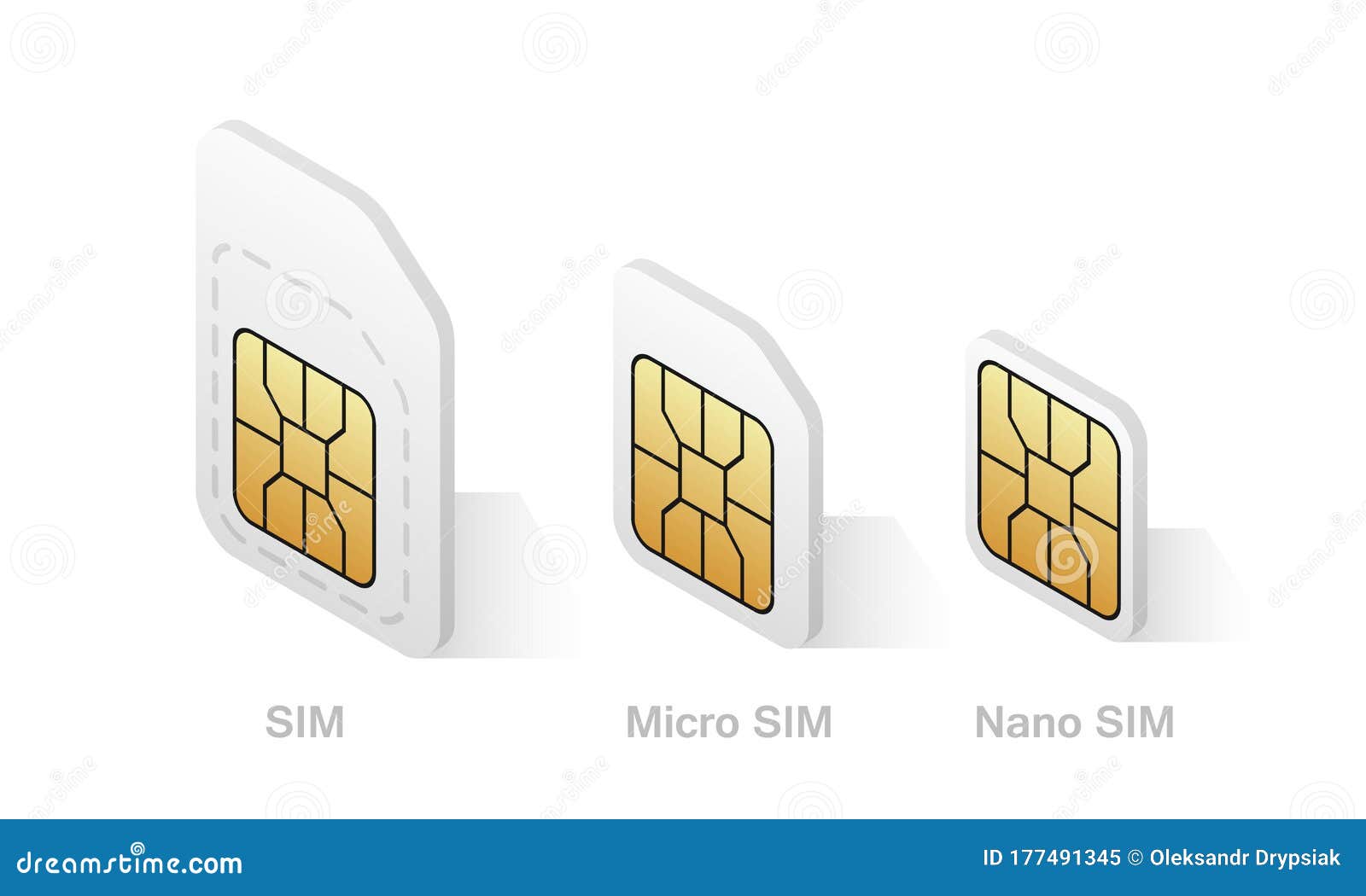 Set of Different SIM Card Type in Isometric Style. Cellular Phone Card ...
