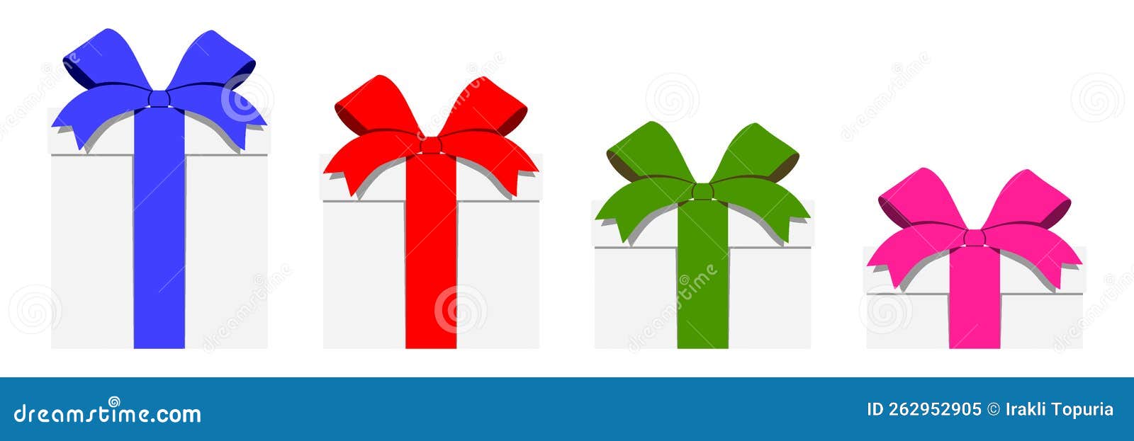 Set of Different Size Vector Gift Boxes with Colorful Ribbons. Flat ...