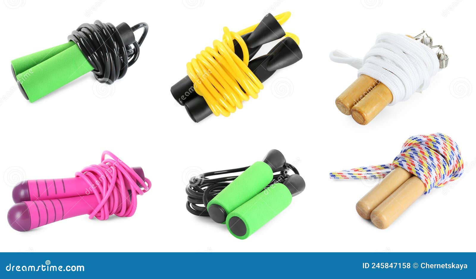Set with Different Skipping Ropes on White Background. Banner Design ...