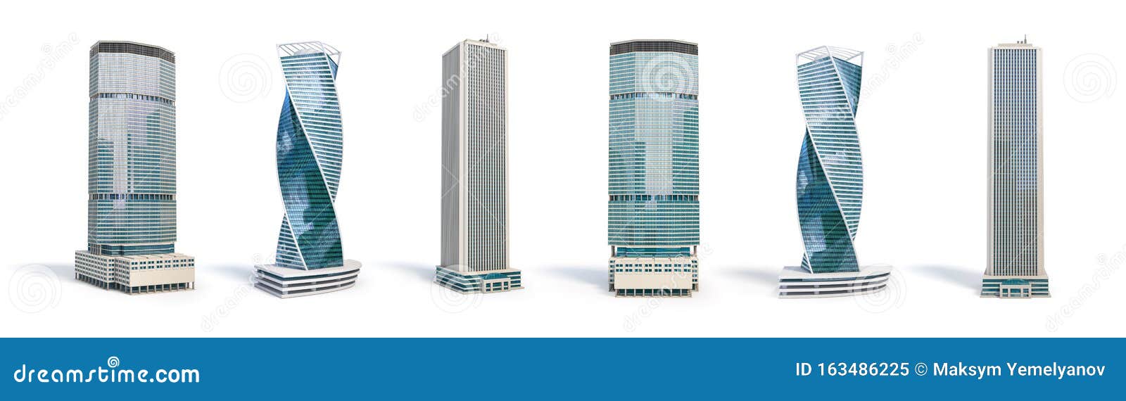 Set of Different Skyscraper Buildings Isolated on White Stock ...
