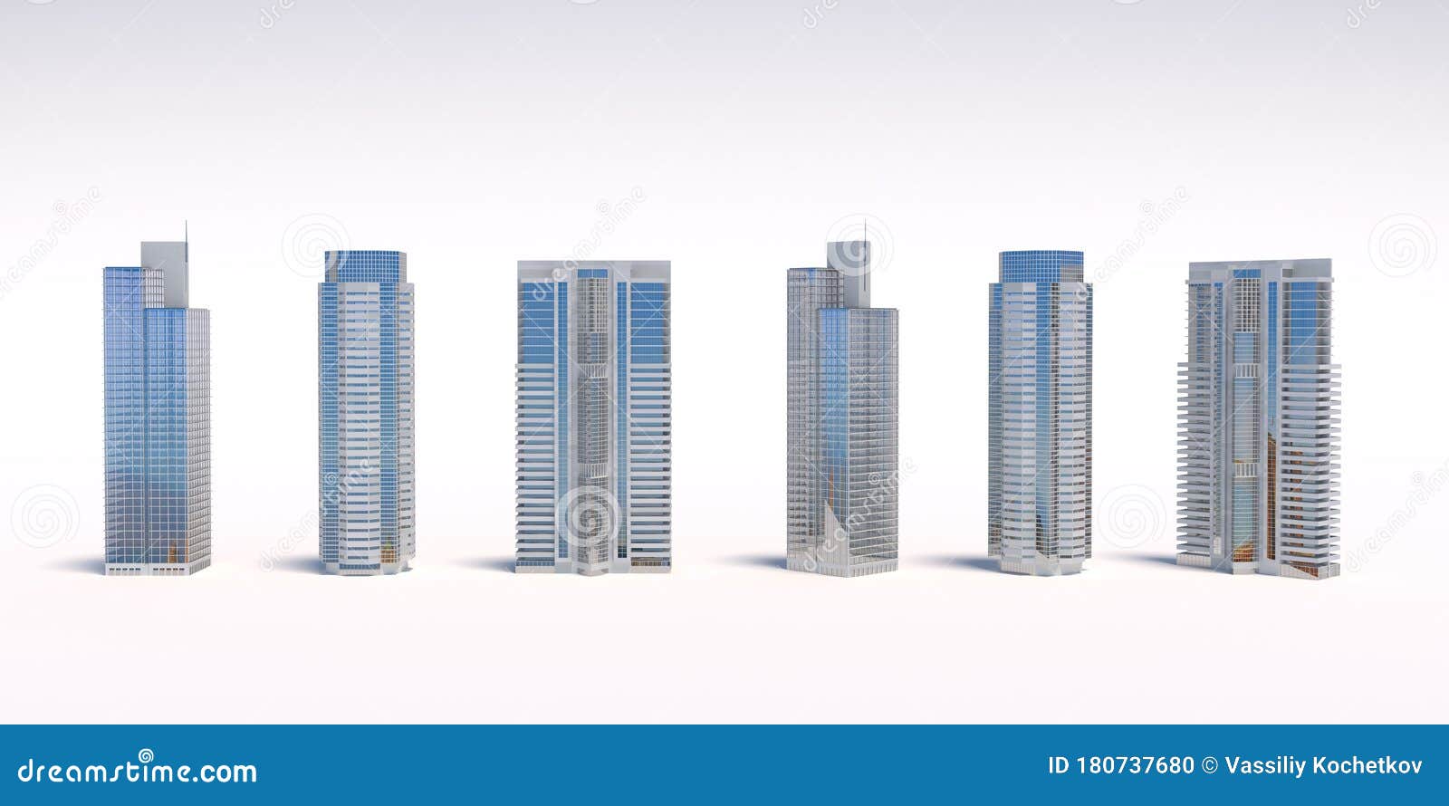 Set of Different Skyscraper Buildings Isolated on White. 3d ...