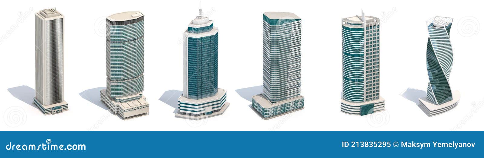 Set of Different Skyscraper Buildings Isolated on White Stock ...