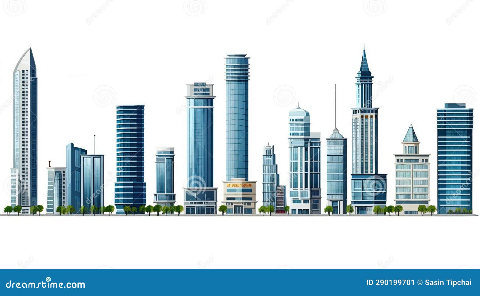 Set of Different Skyscraper Buildings Isolated on White Stock ...