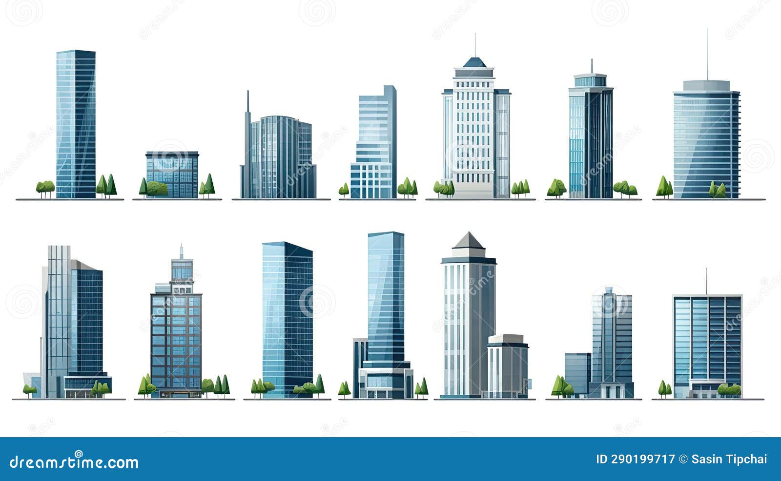 Set of Different Skyscraper Buildings Isolated on White Stock ...