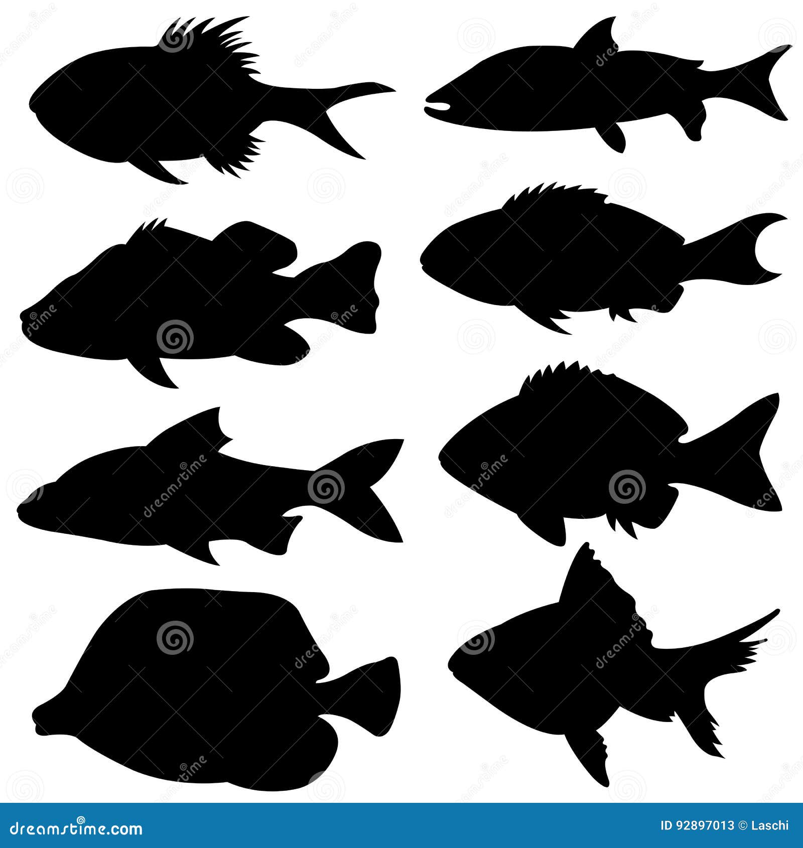 Set of Different Small Fish Silhouettes Stock Vector - Illustration of ...