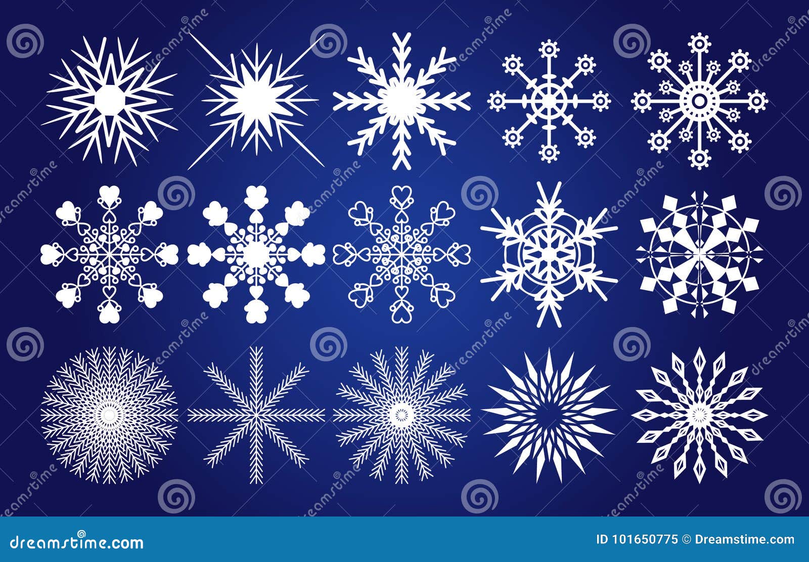 Set of Different Snowflakes on Blue Gradient Background. Stock Vector ...