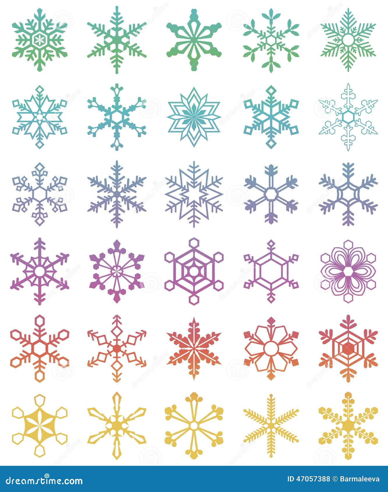 Set of 30 Different Snowflakes Stock Vector - Illustration of christmas ...