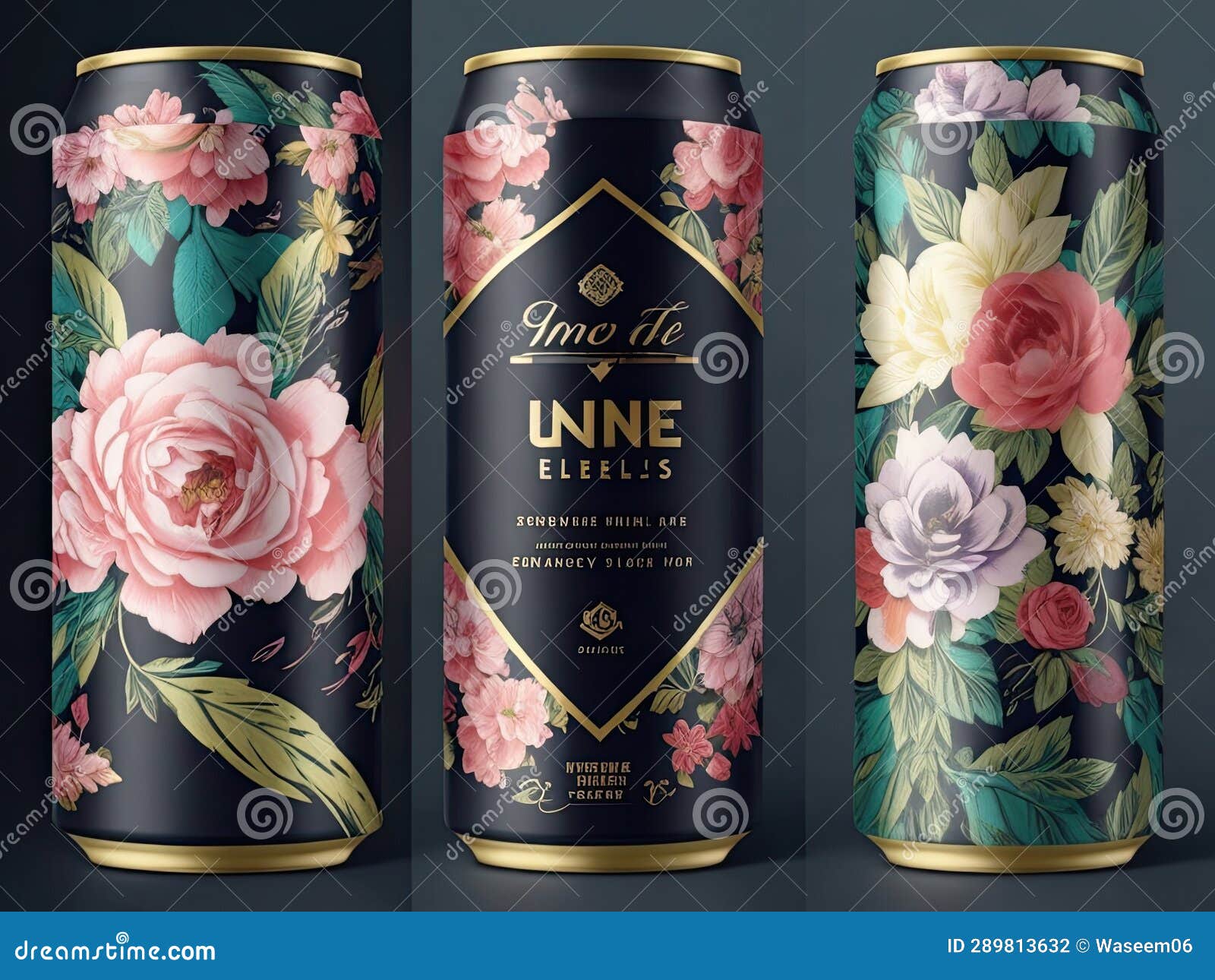 Set of 3 Different Soda Cans with Flower Patterns Stock Illustration ...