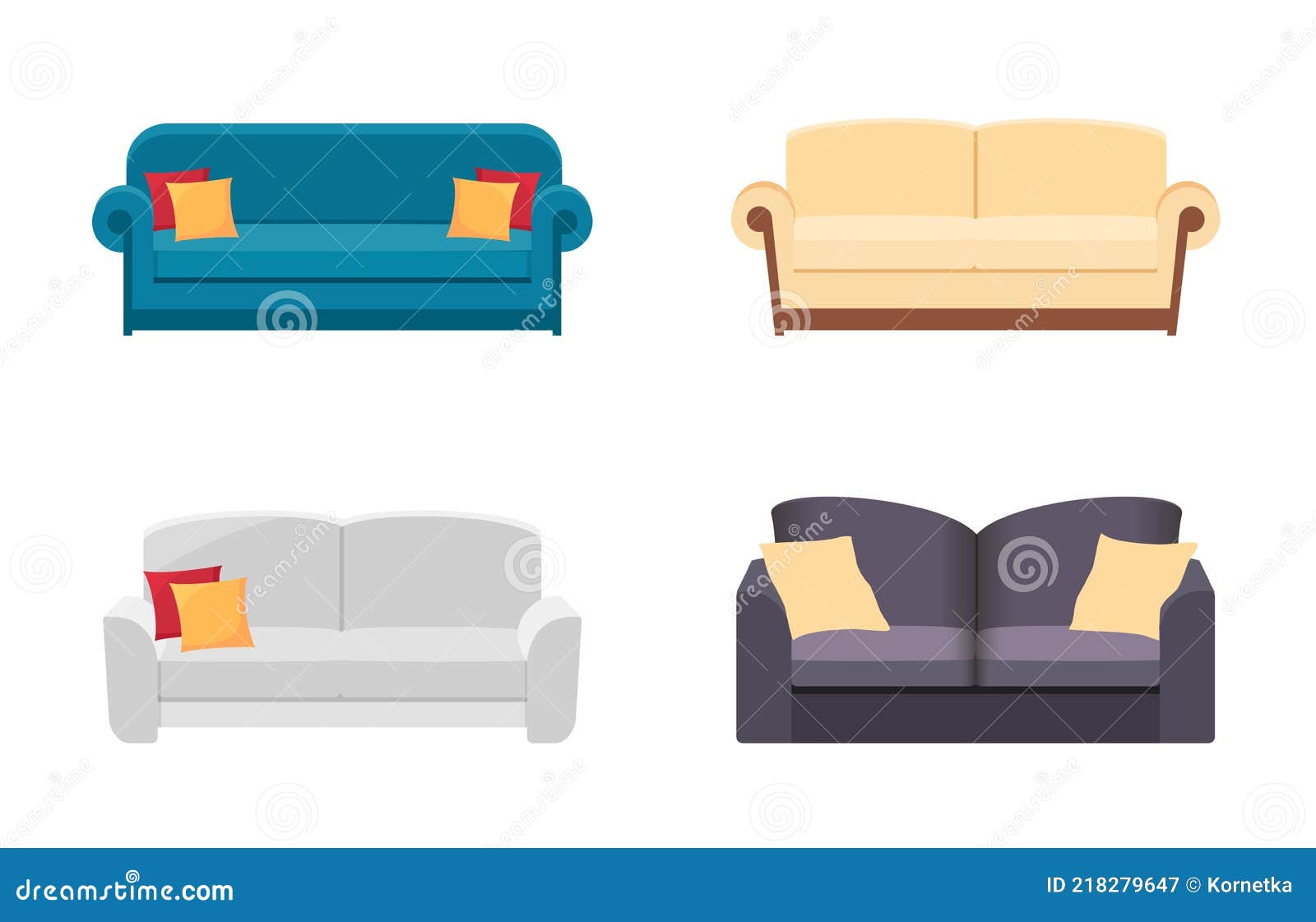 Different Sofas Types Set Cartoon Vector | CartoonDealer.com #74091641