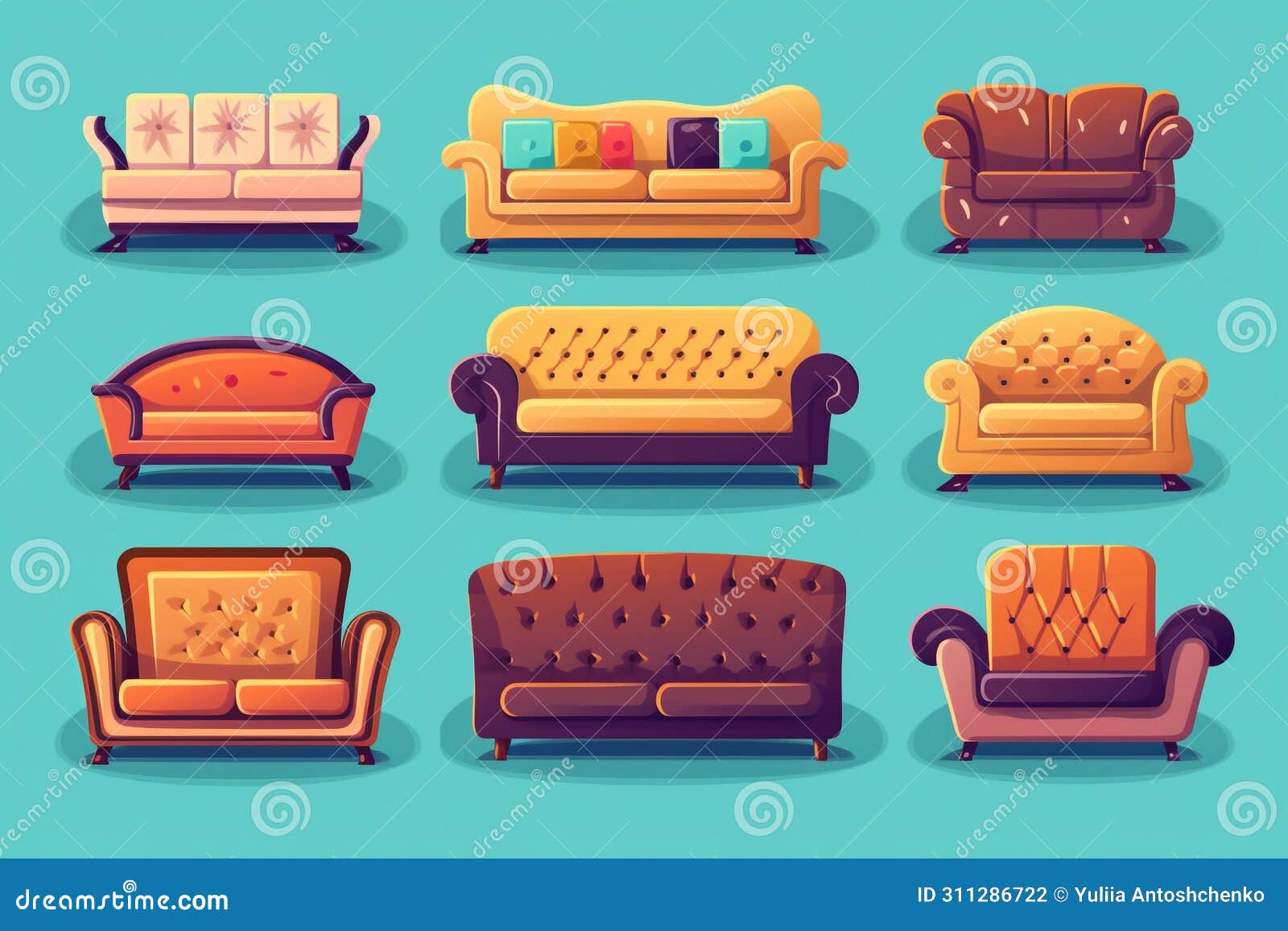 A set of different sofas stock illustration. Illustration of flat ...