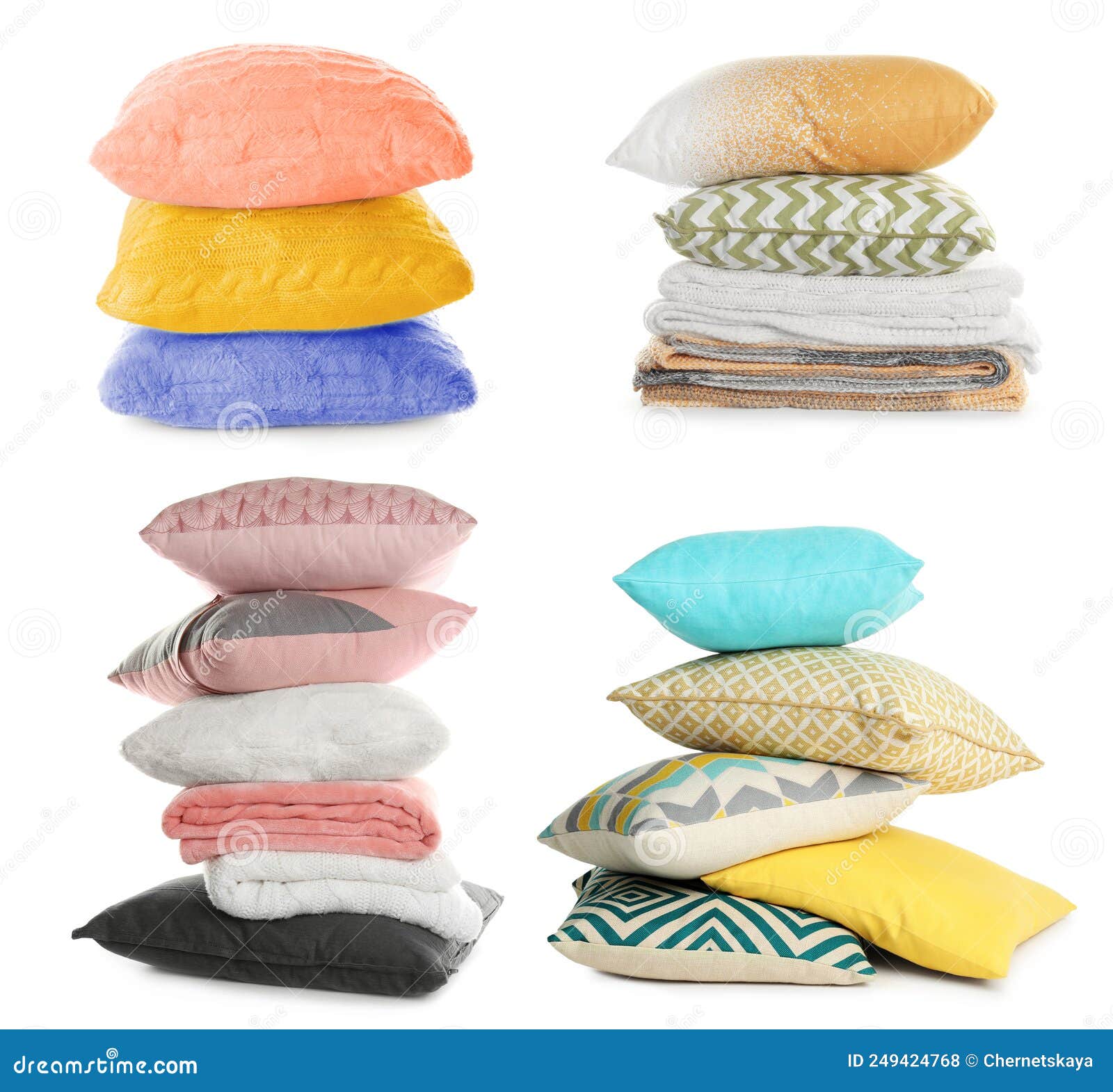 Set with Different Soft Pillows on White Background Stock Photo - Image ...