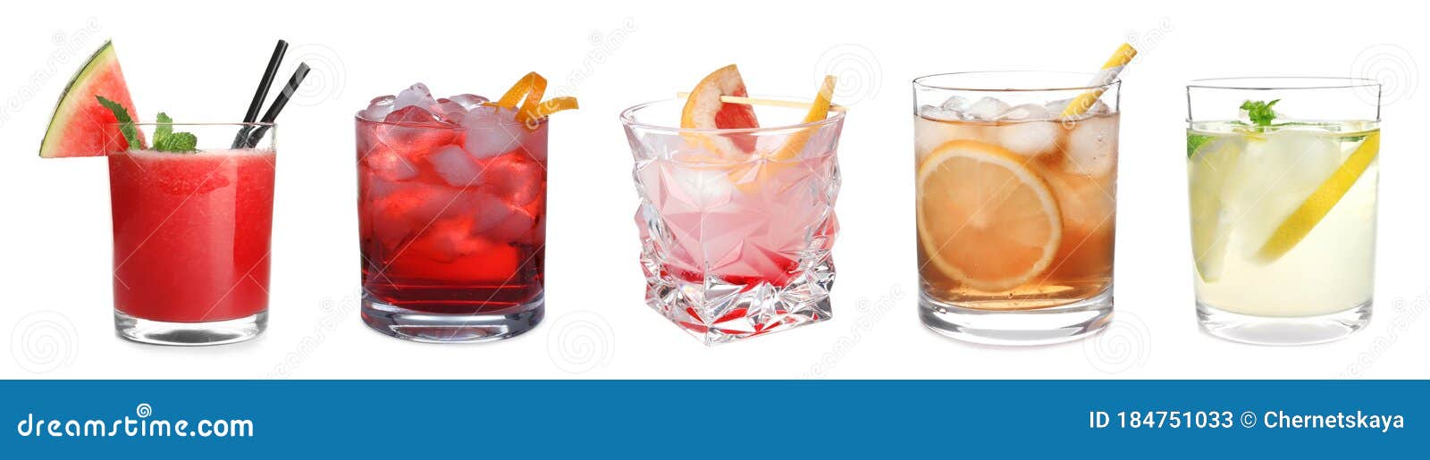 Set of Different Soft and Strong Refreshing Drinks on Background ...