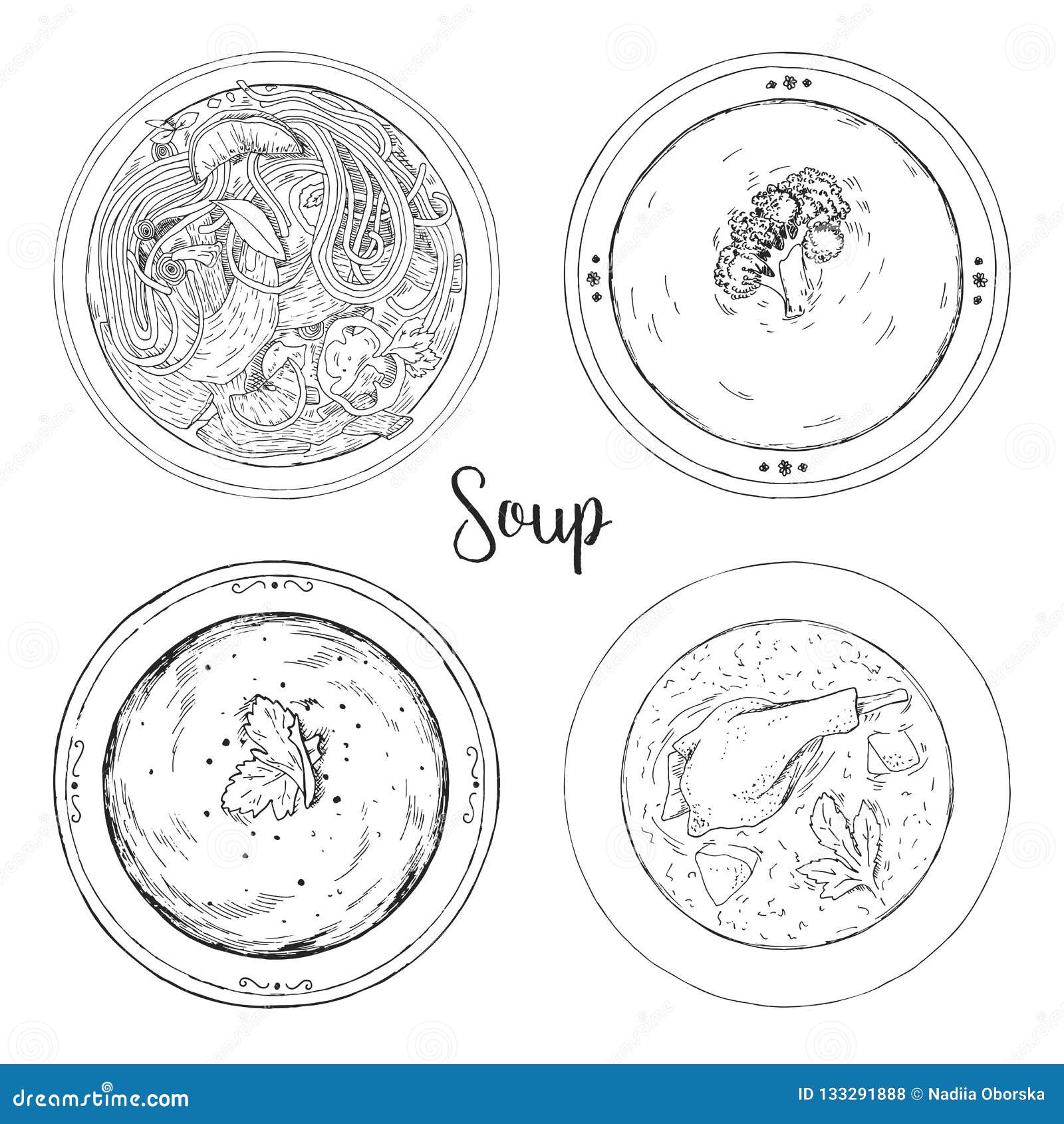 Set of Different Soups. Vector Illustration in Sketch Style Stock ...