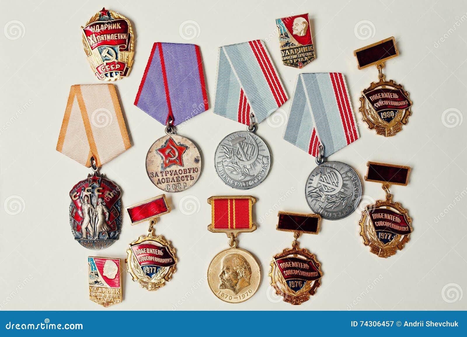 Set of Different Soviet Medals on White Background Stock Image - Image ...