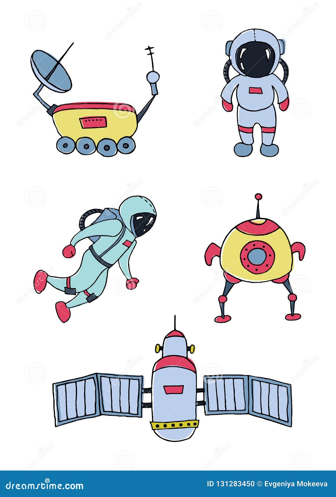 Set of Different Space Objects. Hand Drawn Sketch Stock Illustration - Illustration of spaceman ...