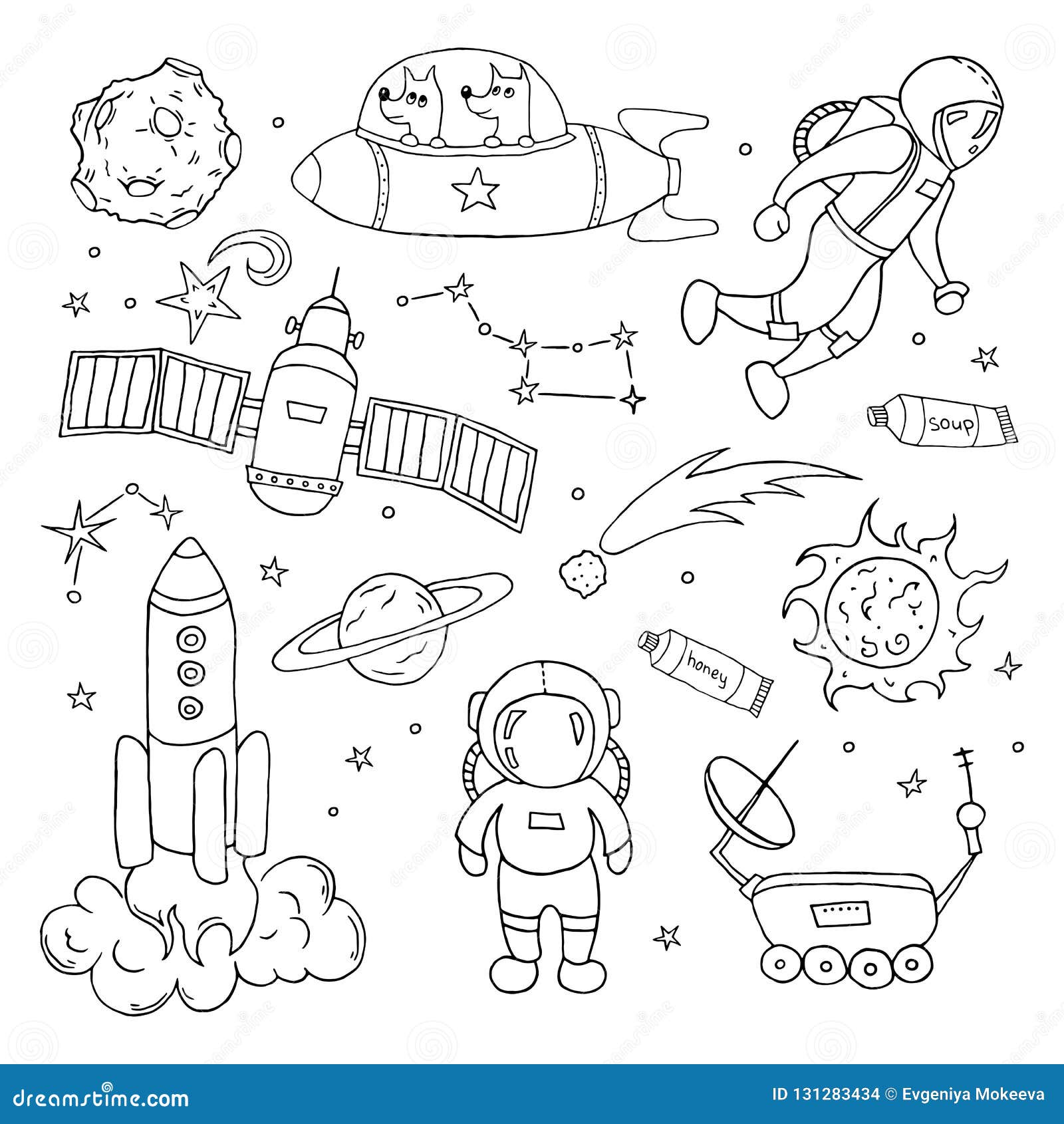 Set of Different Space Objects. Stock Illustration - Illustration of ...