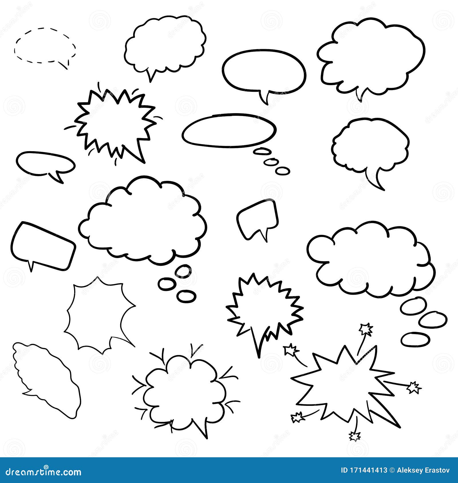 Set of Different Speech Bubbles Drawn by Hand. Sketch, Doodle, Scribble ...