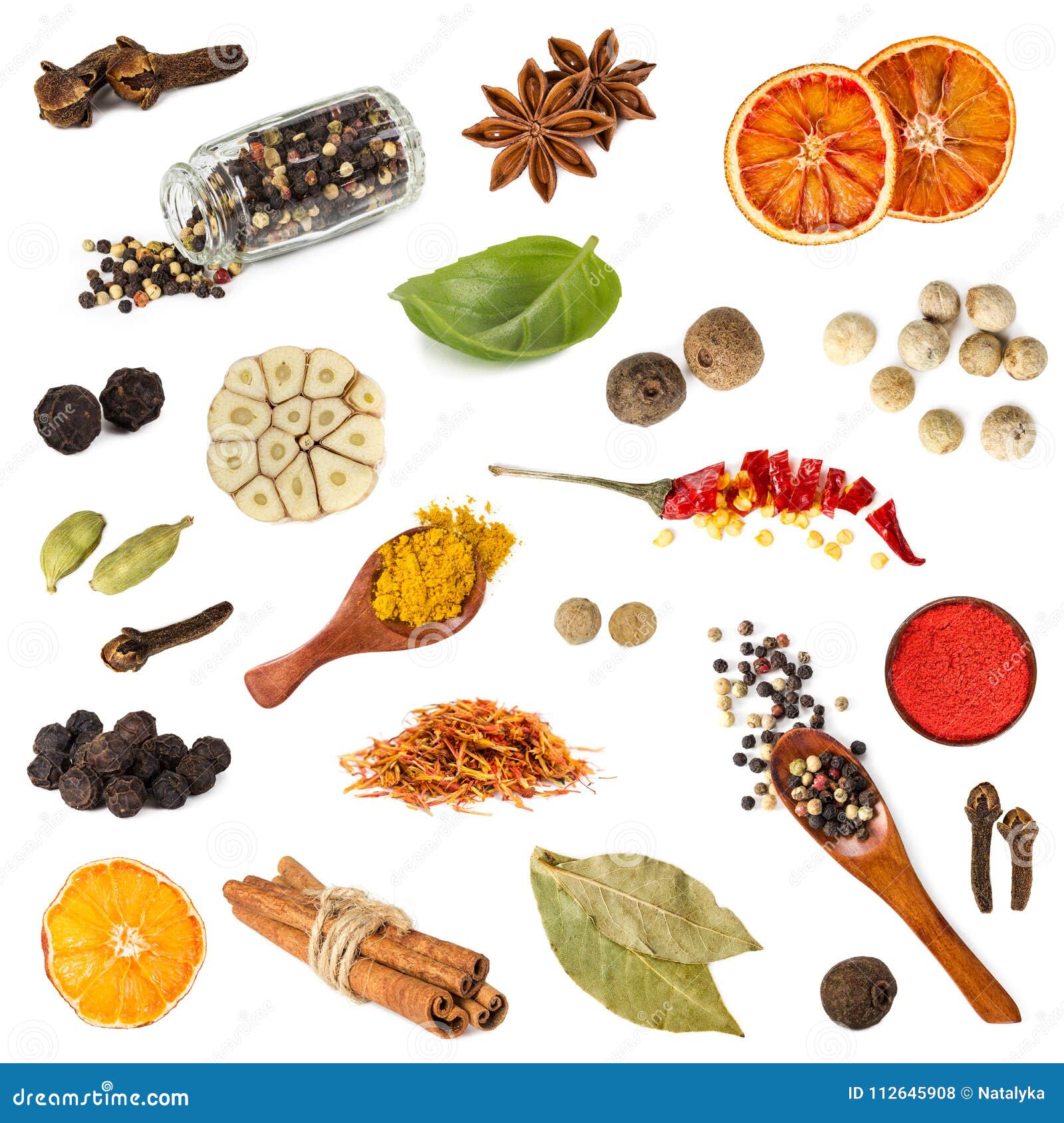 Set of Different Spices Isolated on White Stock Photo - Image of ...