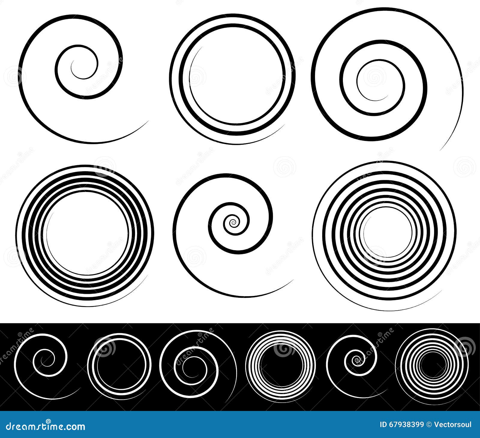 Set Of Different Spirals In Black Silhouette Isolated On White ...