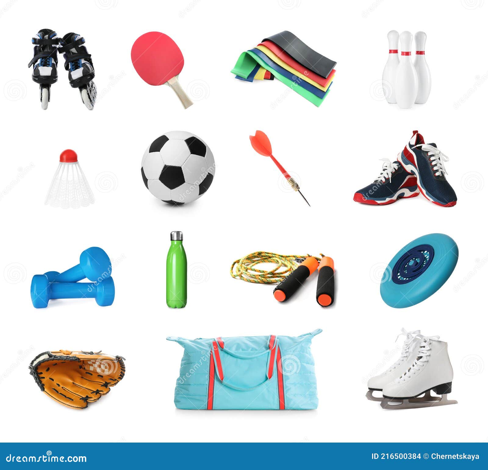 Set with Different Sports Tools on White Background Stock Photo - Image ...