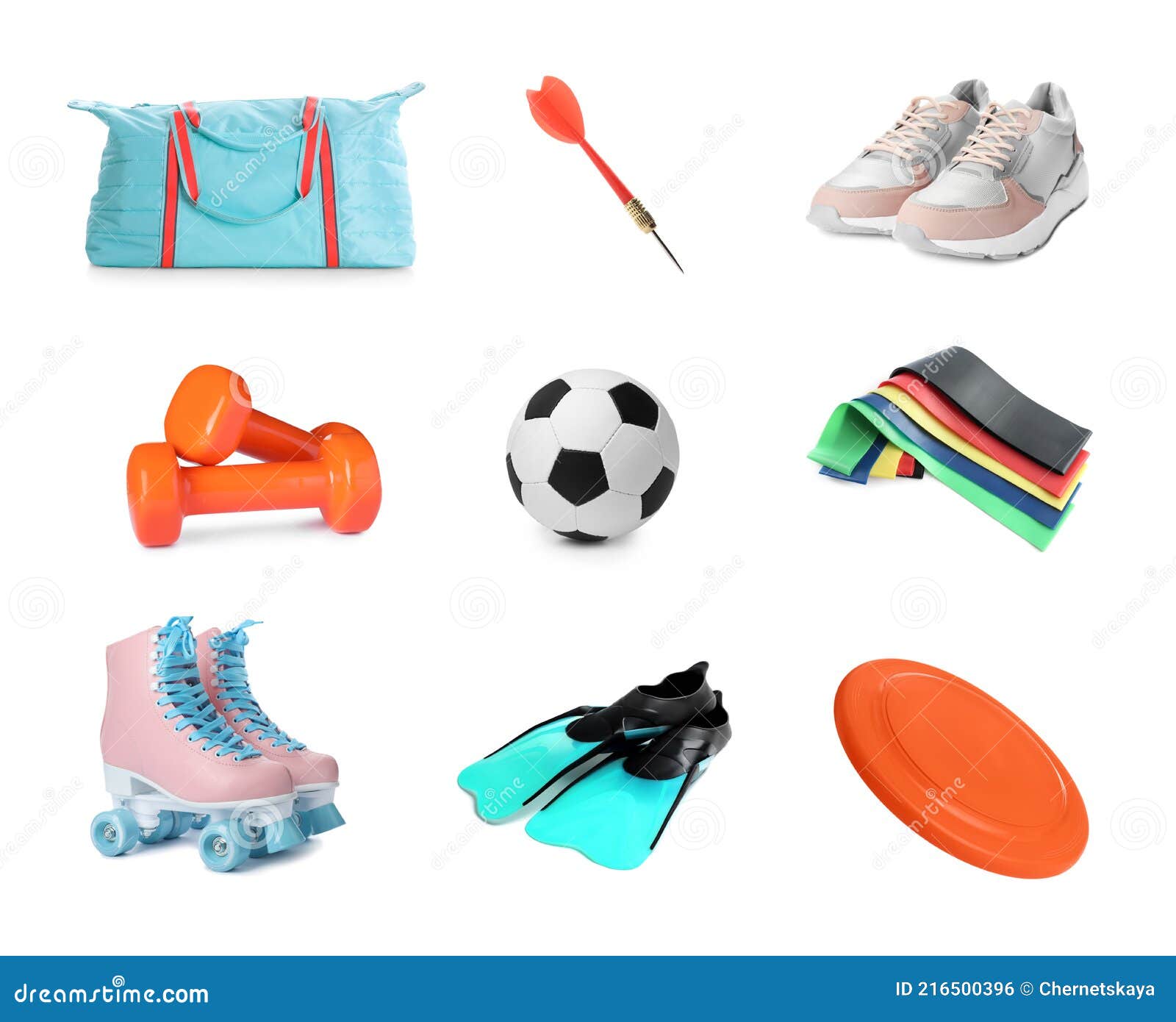 Set with Different Sports Tools on White Background Stock Photo - Image ...