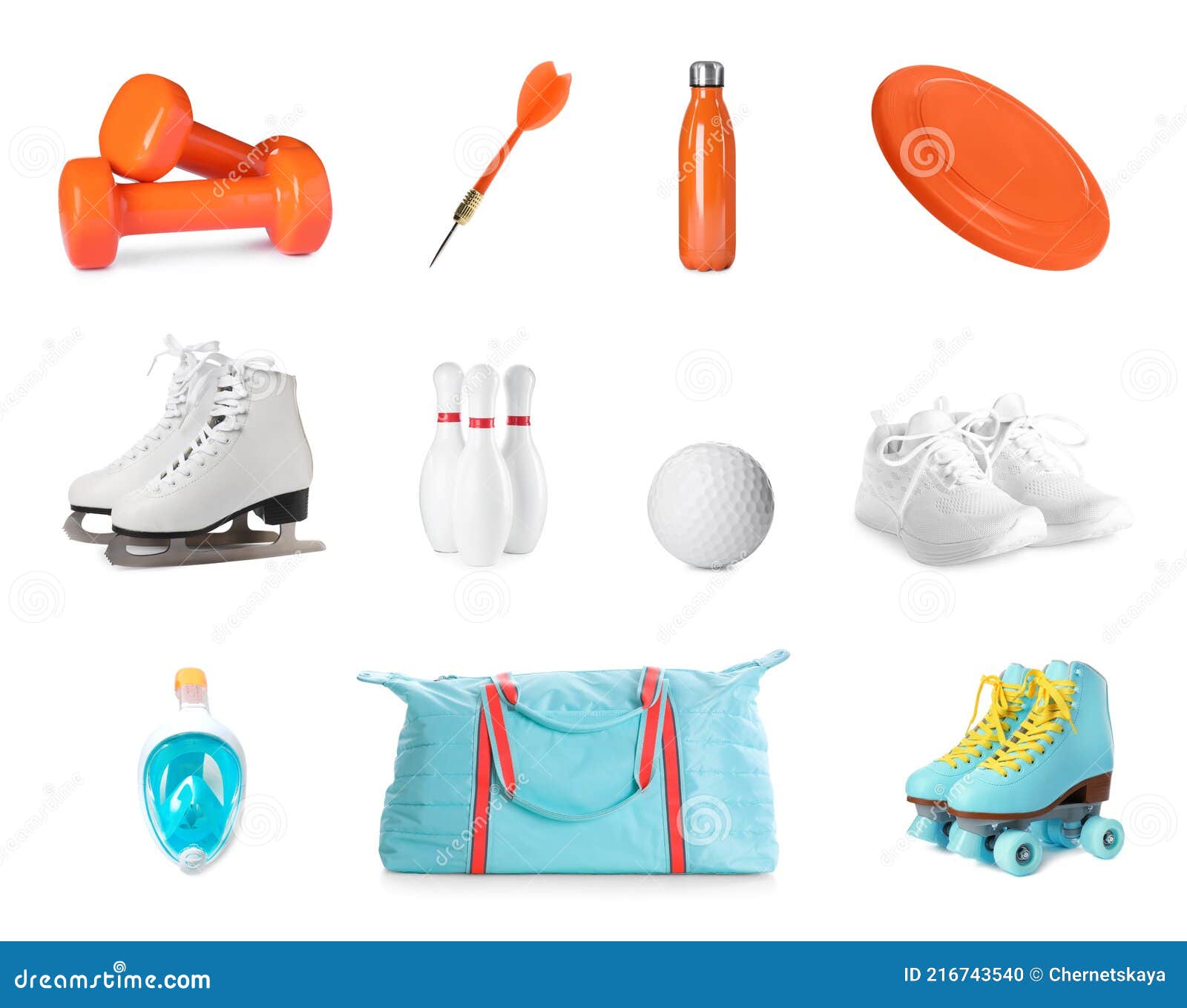 Set with Different Sports Tools on White Background Stock Photo - Image ...