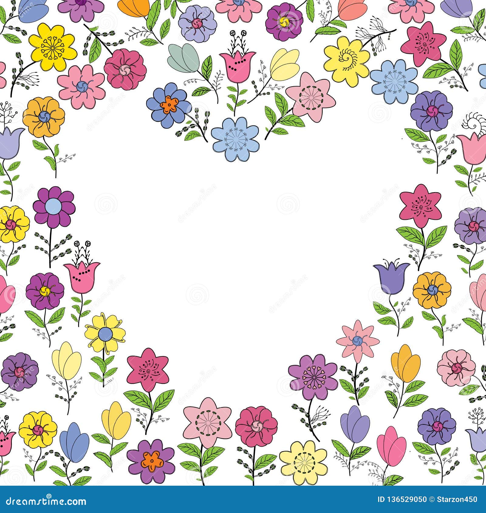 Set of Different Spring Flowers. Inverted Heart Stock Illustration ...