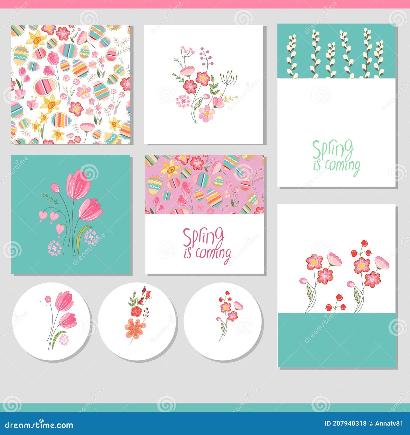 Set with Different Spring Greeting Cards Stock Illustration ...