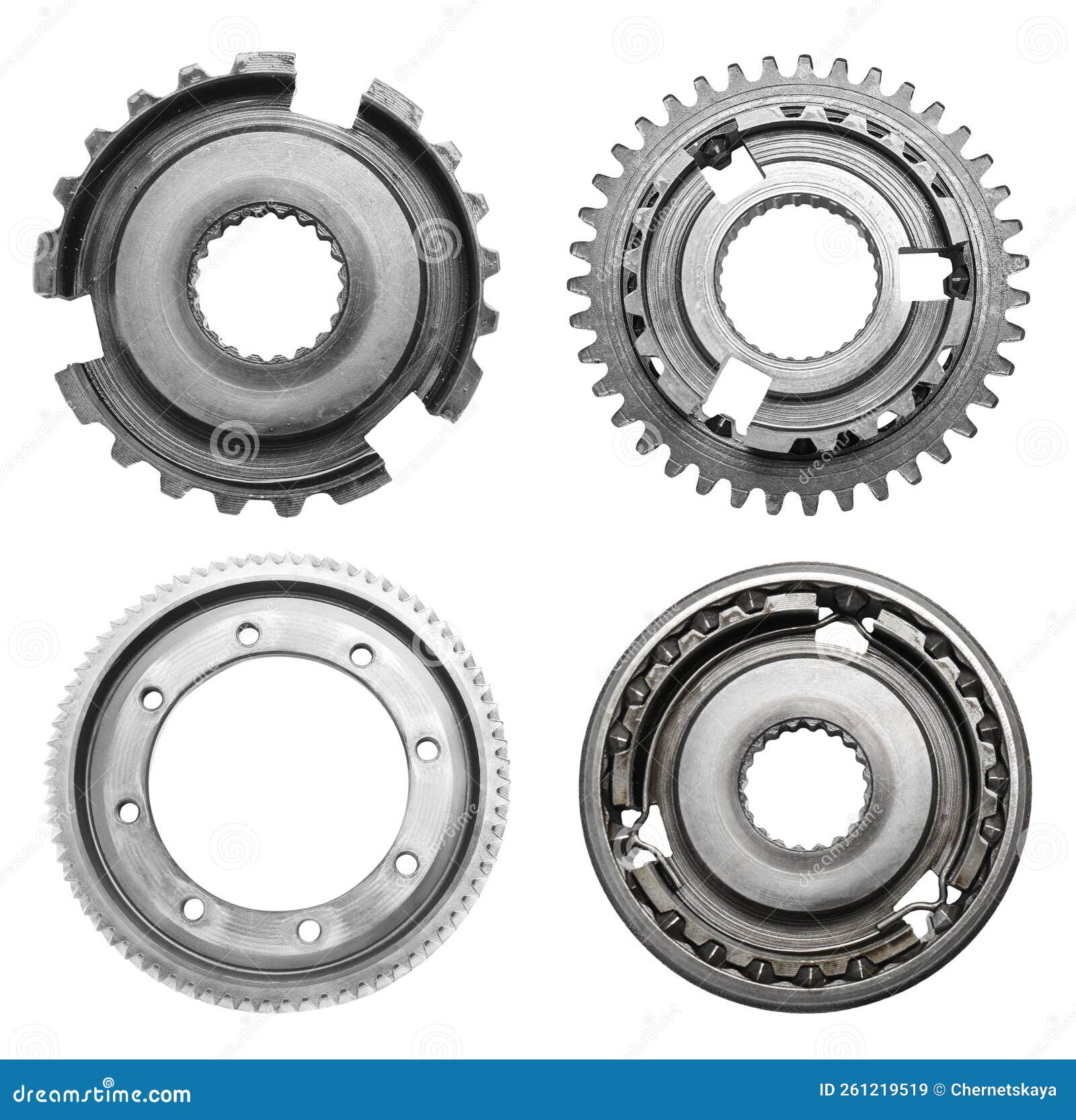 Set with Different Stainless Steel Gears on White Background, Top View ...