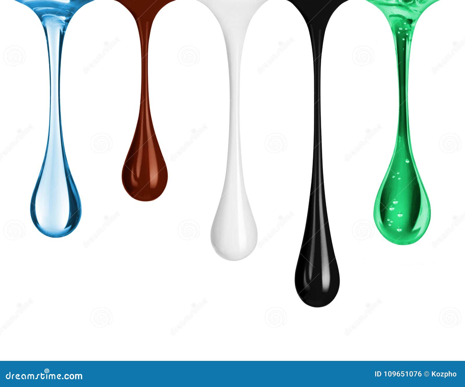 Set of Different Stretched Drops Close-up, Isolated on White Stock ...