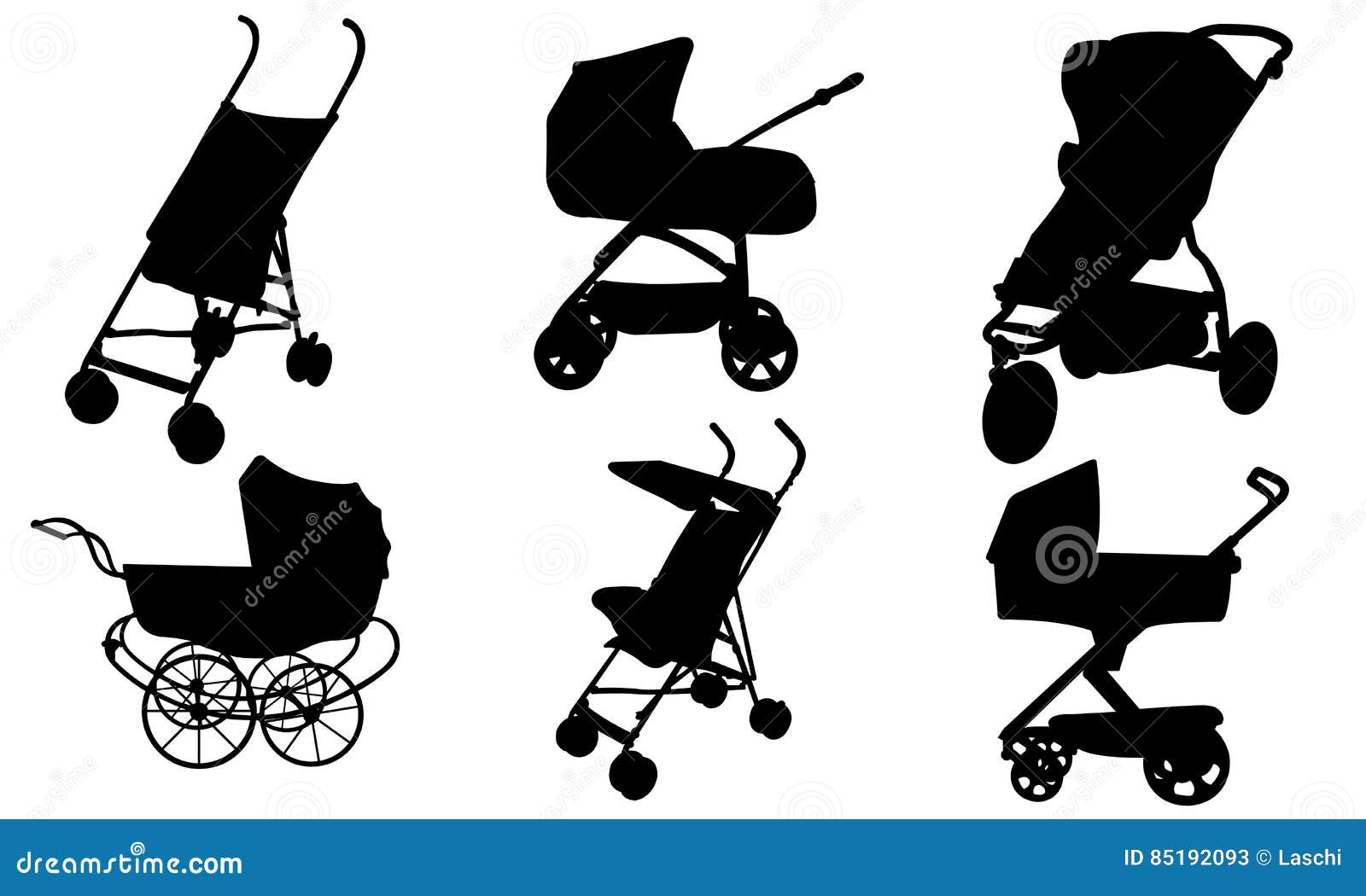 Set of different strollers stock vector. Illustration of pushing - 85192093