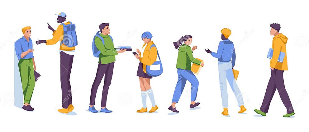 Set of Different Students Isolated on White Background Stock Vector ...