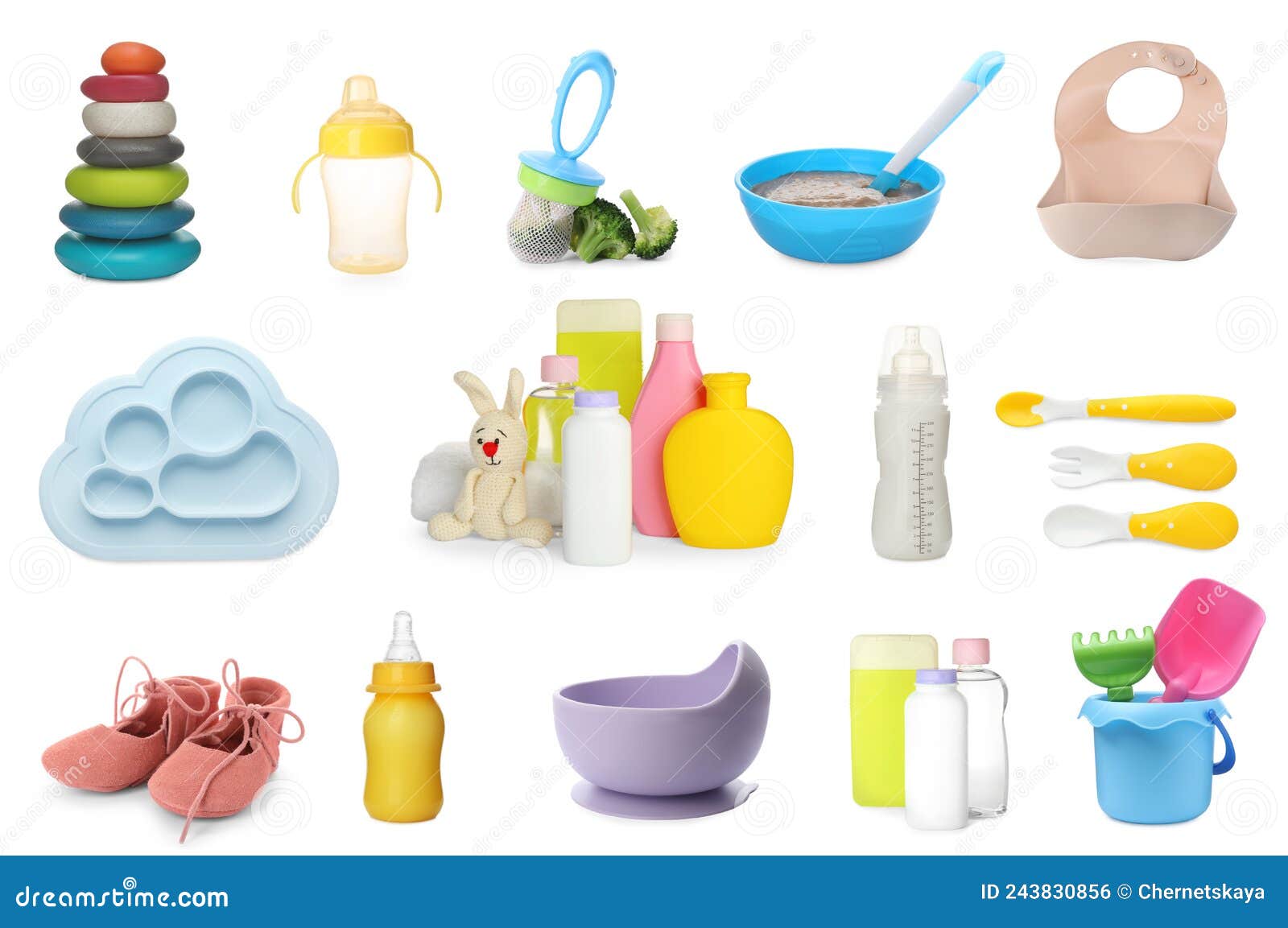 Set with Different Stuff for Baby on White Background Stock Photo ...