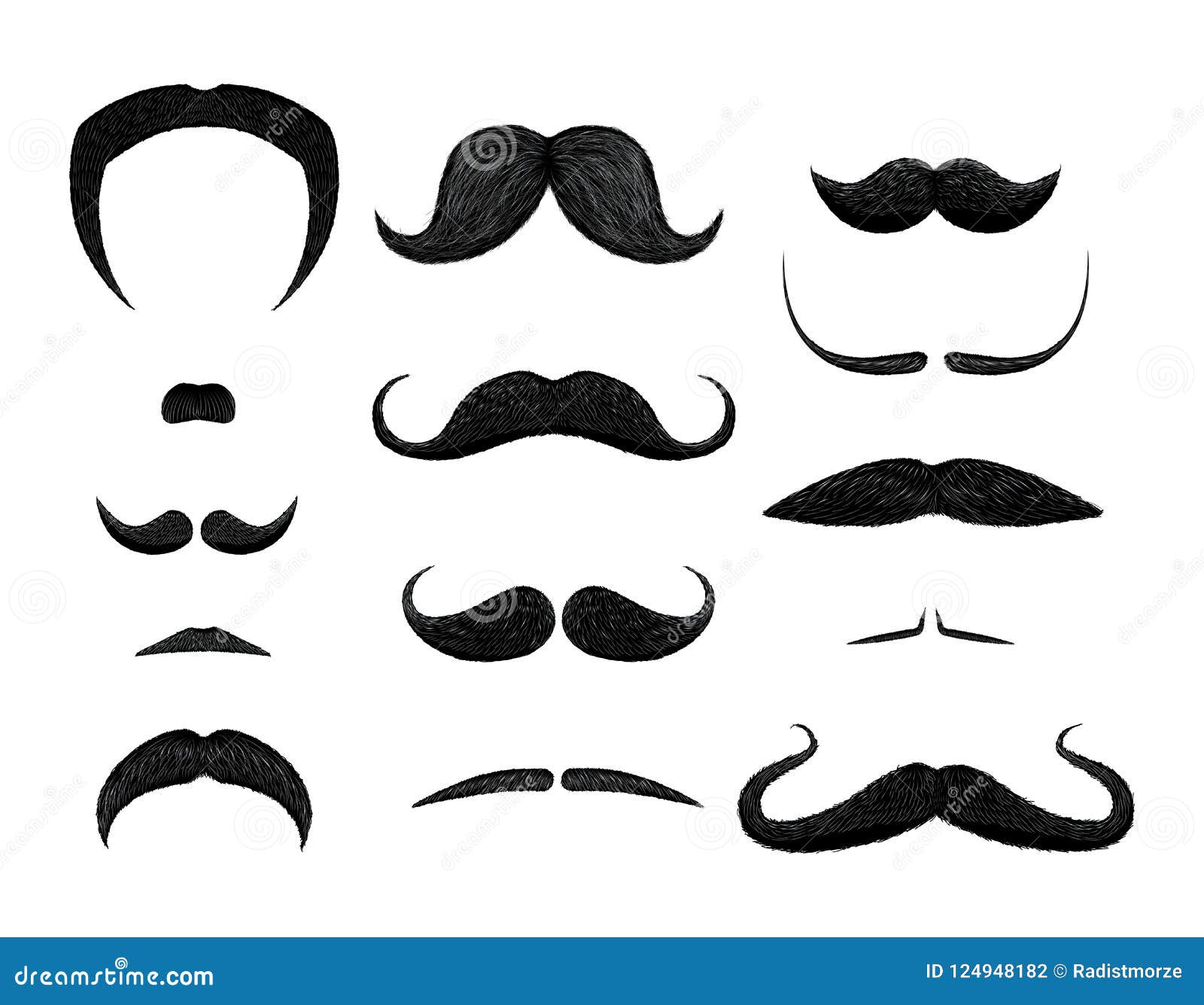 Set of Different Styles of Mustache Isolated on White Background. Stock ...