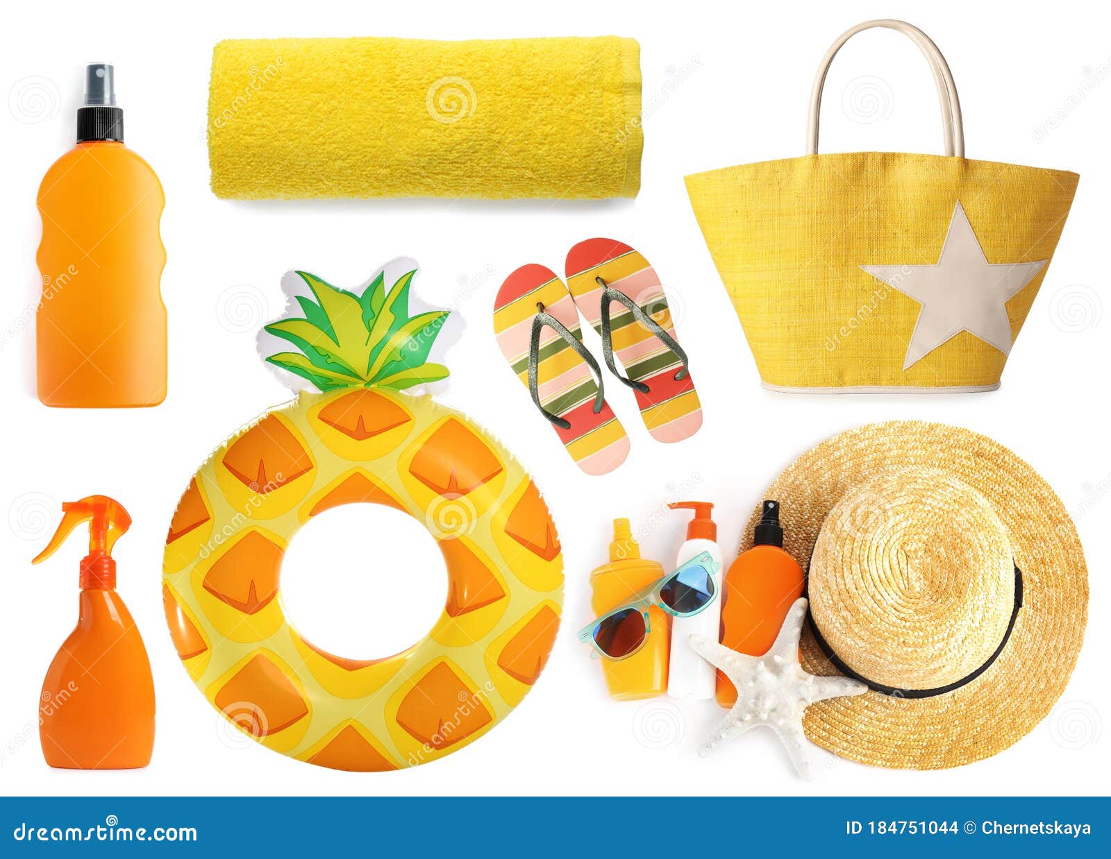 Set of Different Stylish Beach Objects on Background Stock Photo ...