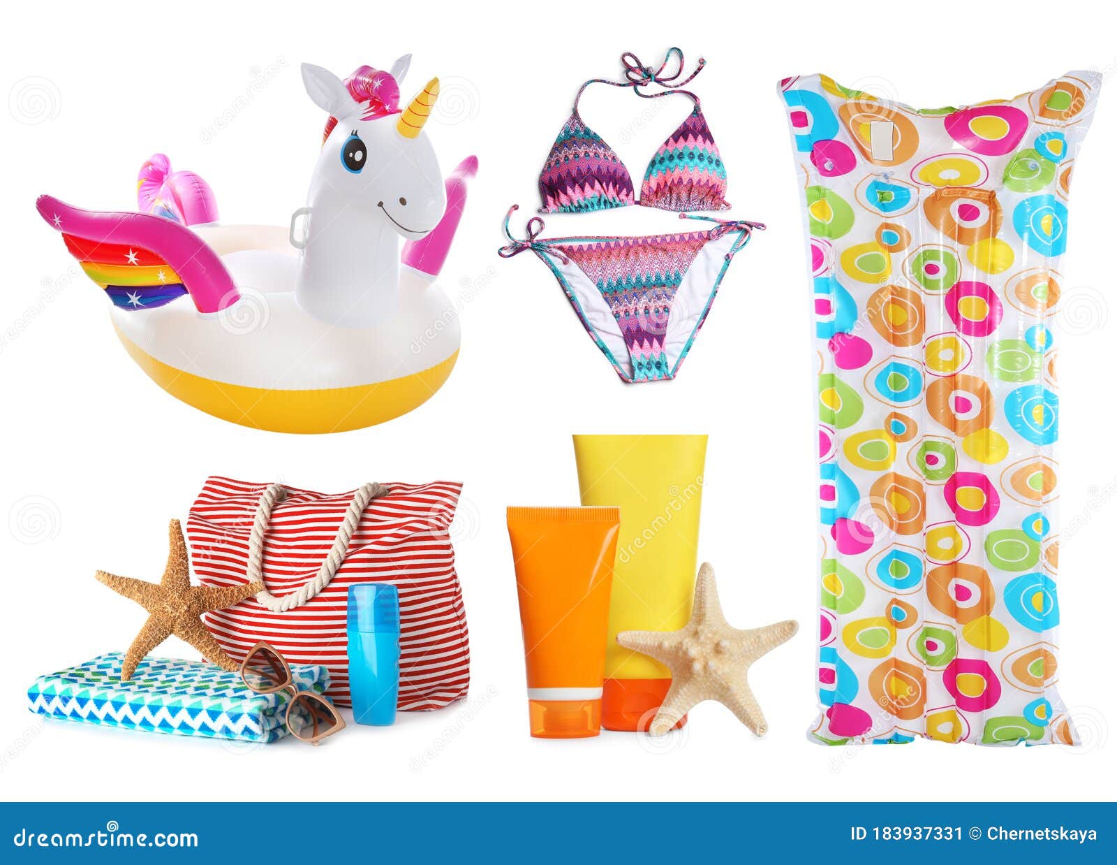 Set of Different Stylish Beach Objects on Background Stock Image ...