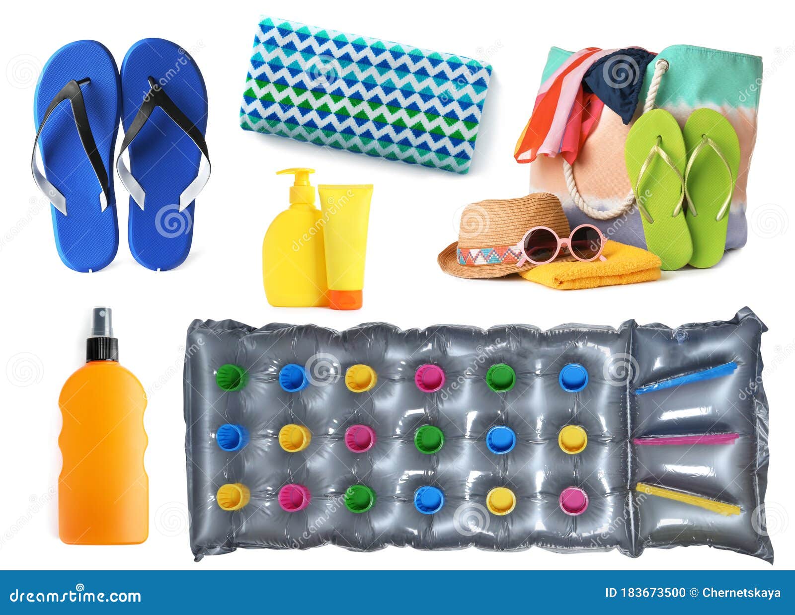 Set of Different Stylish Beach Objects on Background Stock Photo ...