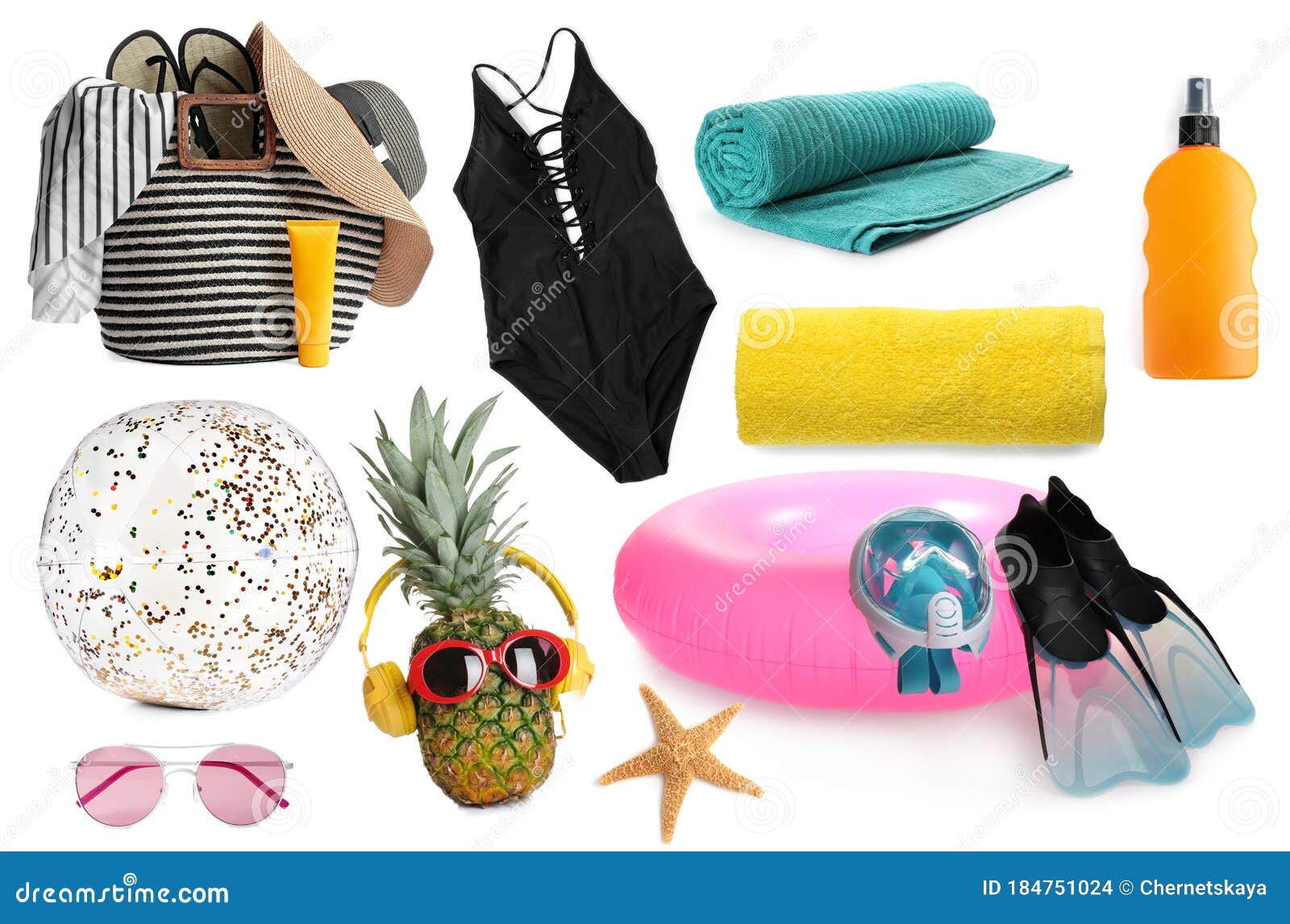 Set of Different Stylish Beach Objects on Background Stock Photo ...