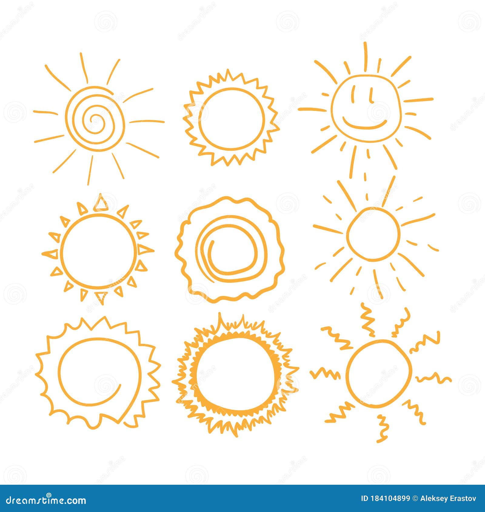 Set of Different Suns Drawn by Hand. Doodle, Sketch, Scribble. Vector ...