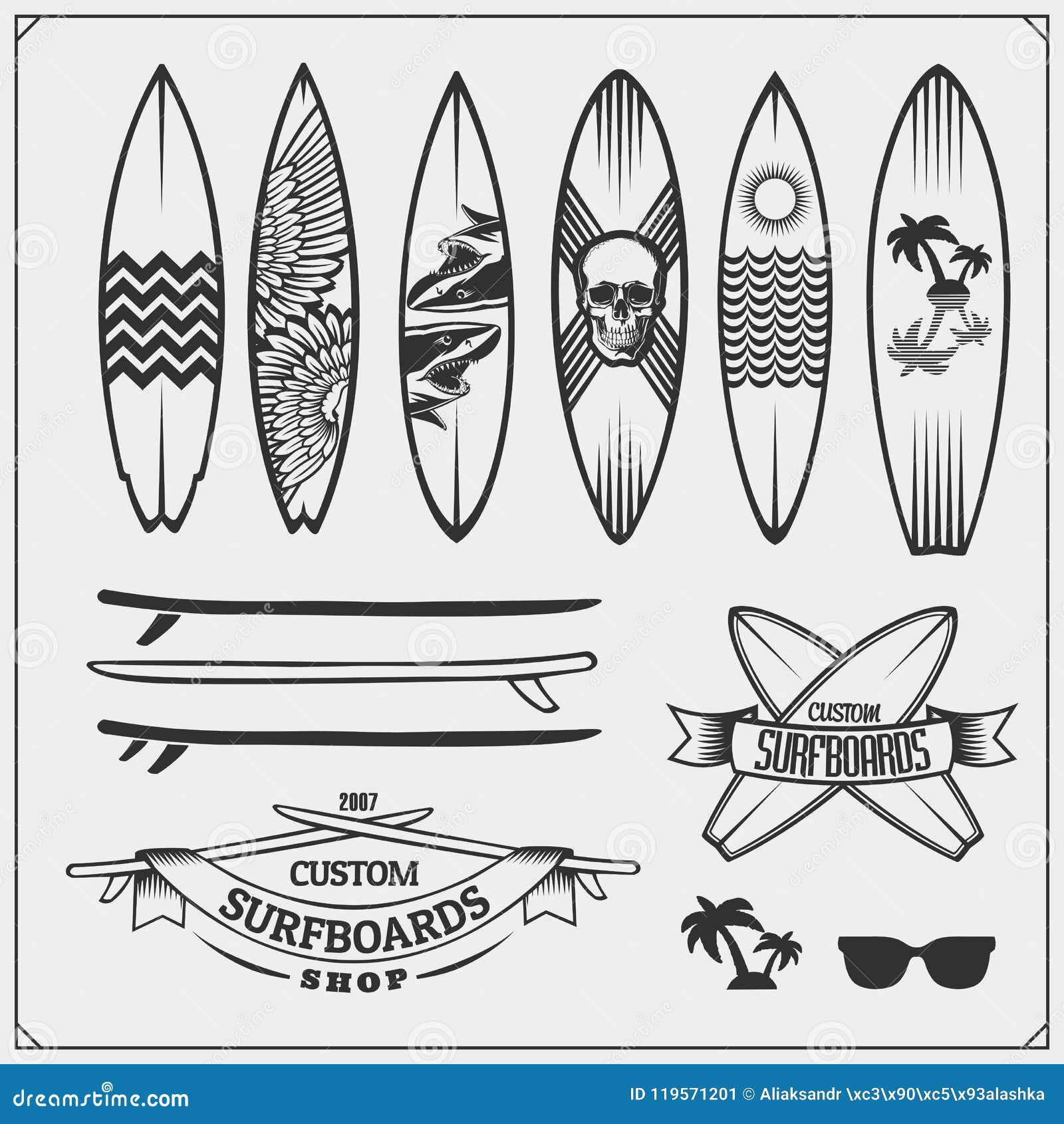 Windsurfing Emblem and Label.Set of Different Surfboards. Vector ...