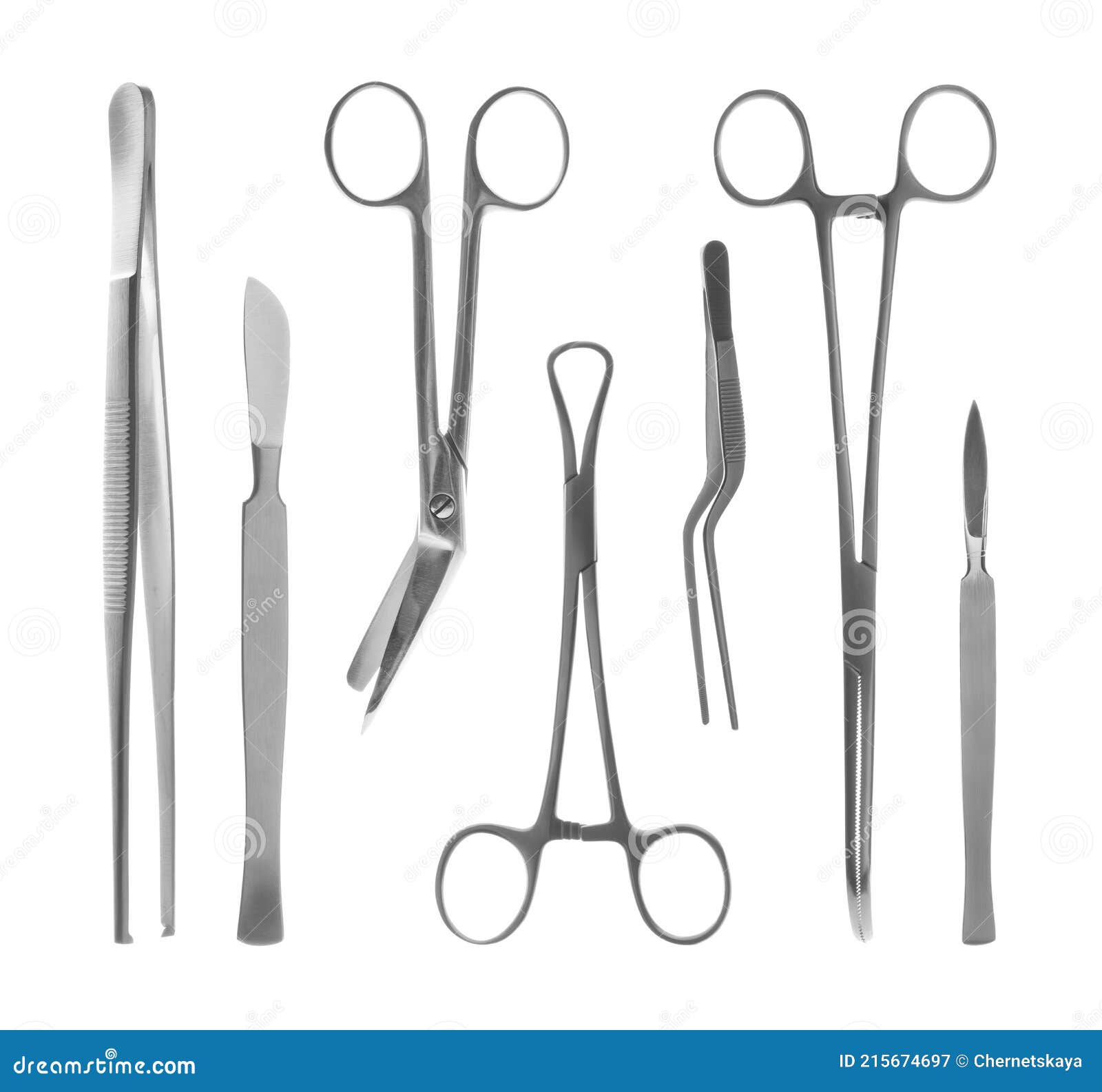 Set with Different Surgical Instruments on White Background Stock Image ...