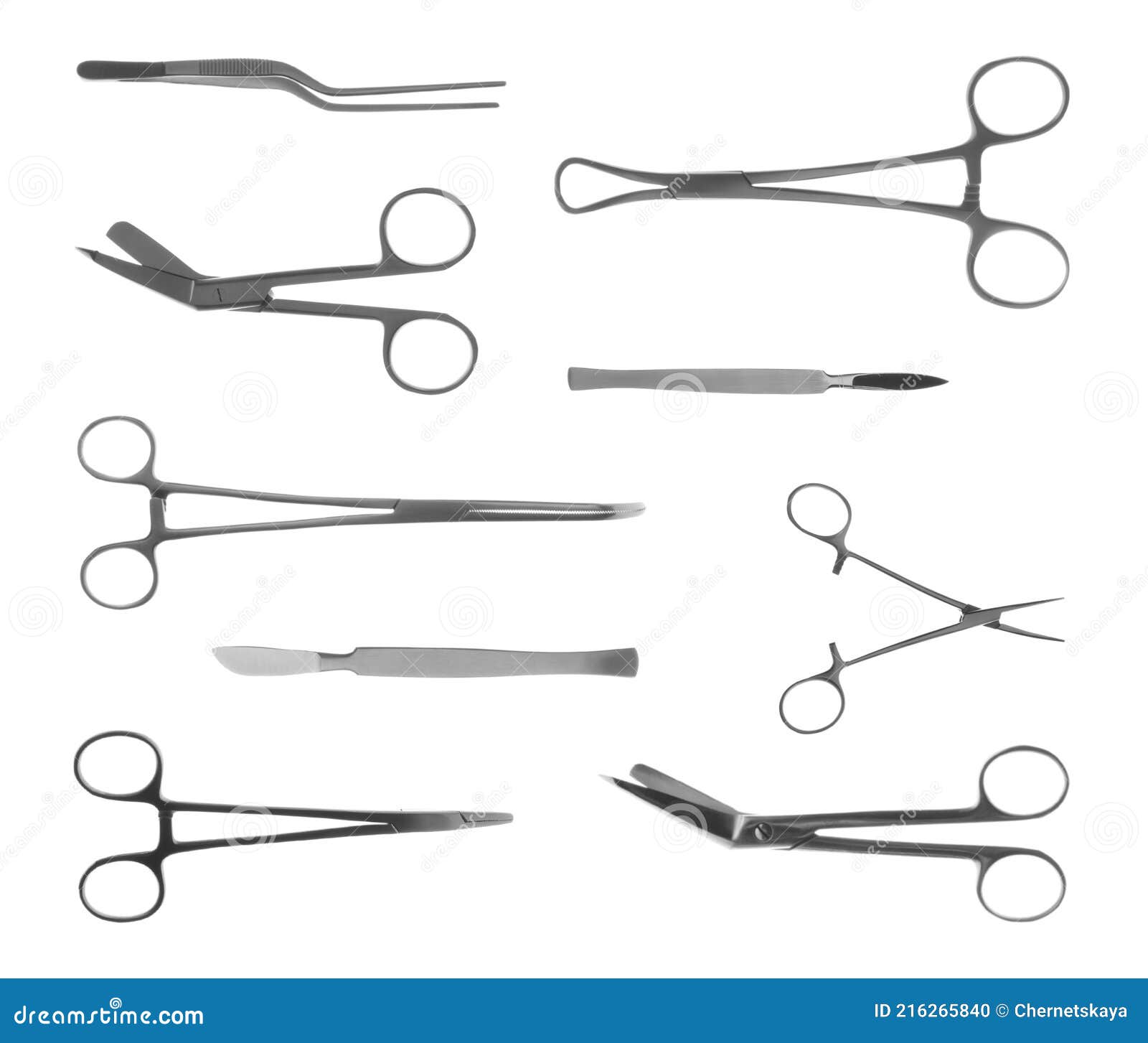 Set with Different Surgical Instruments on White Background Stock Photo ...