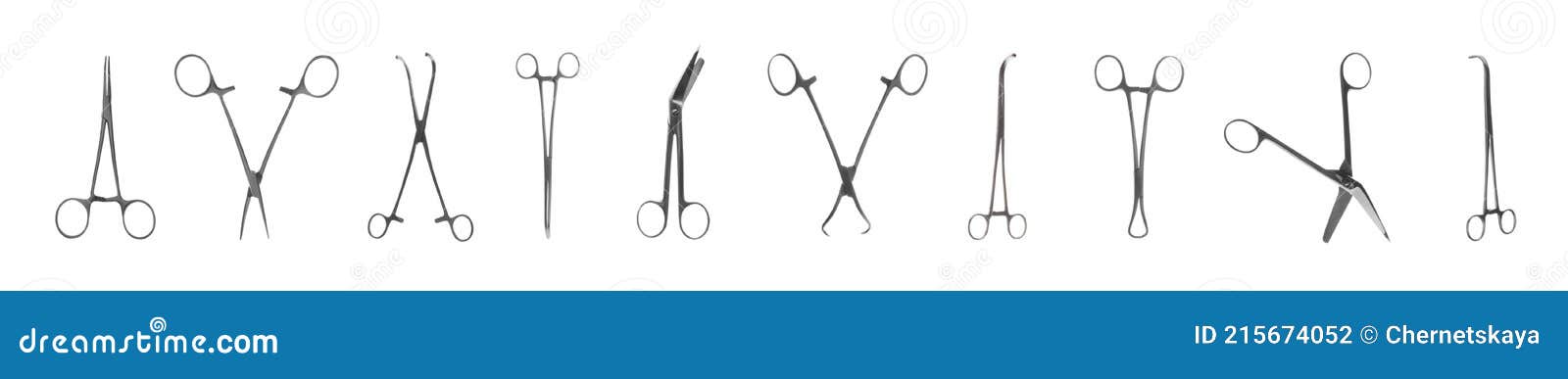 Set with Different Surgical Instruments on White Background. Banner ...