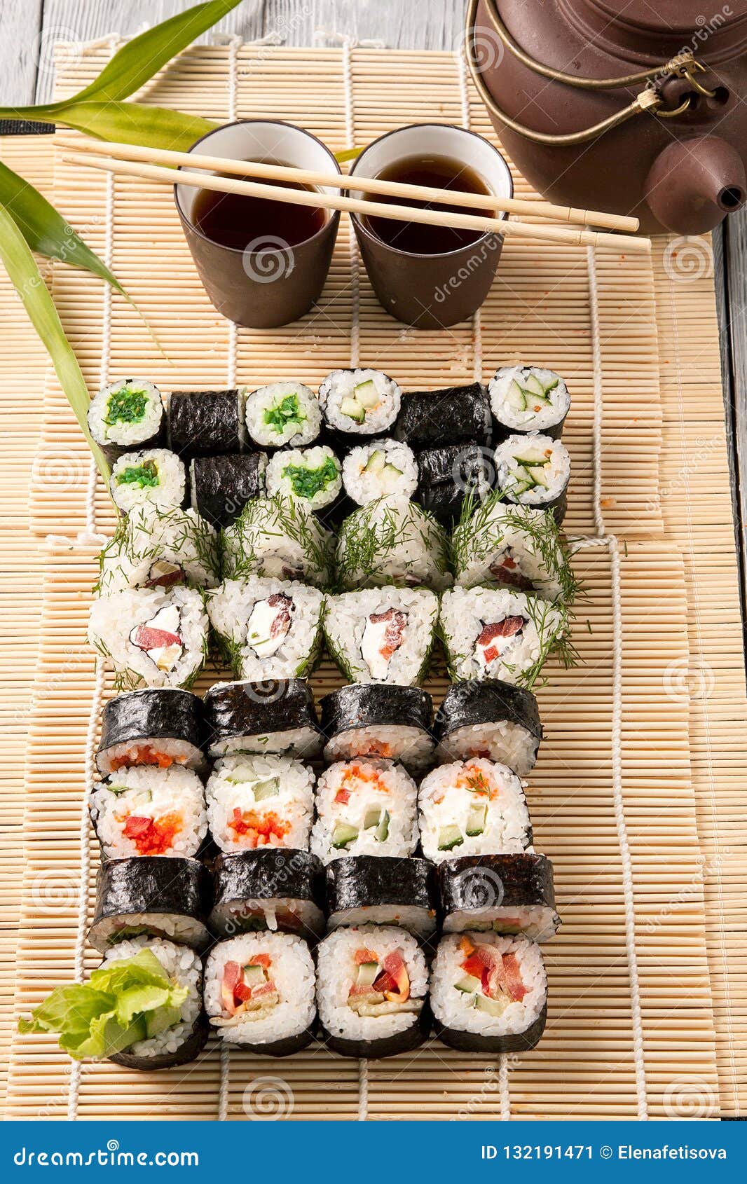 Set of Different Sushi on the Table.Top View Stock Image - Image of ...