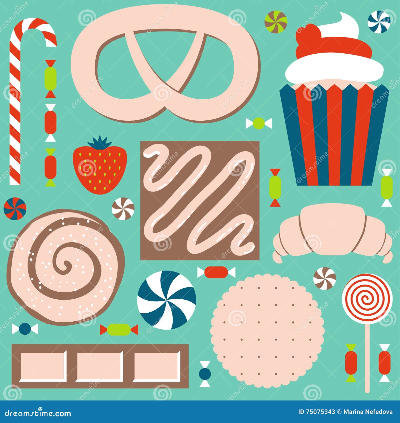 Set of Different Sweet Food Stock Illustration - Illustration of ...