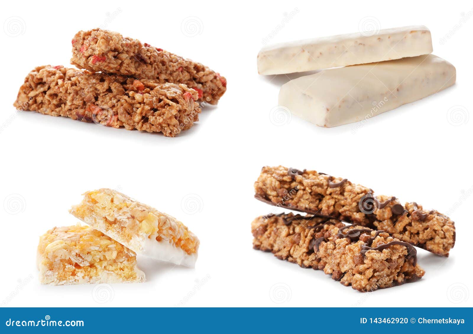 Set of Different Sweet Protein Bars on White Stock Photo - Image of ...