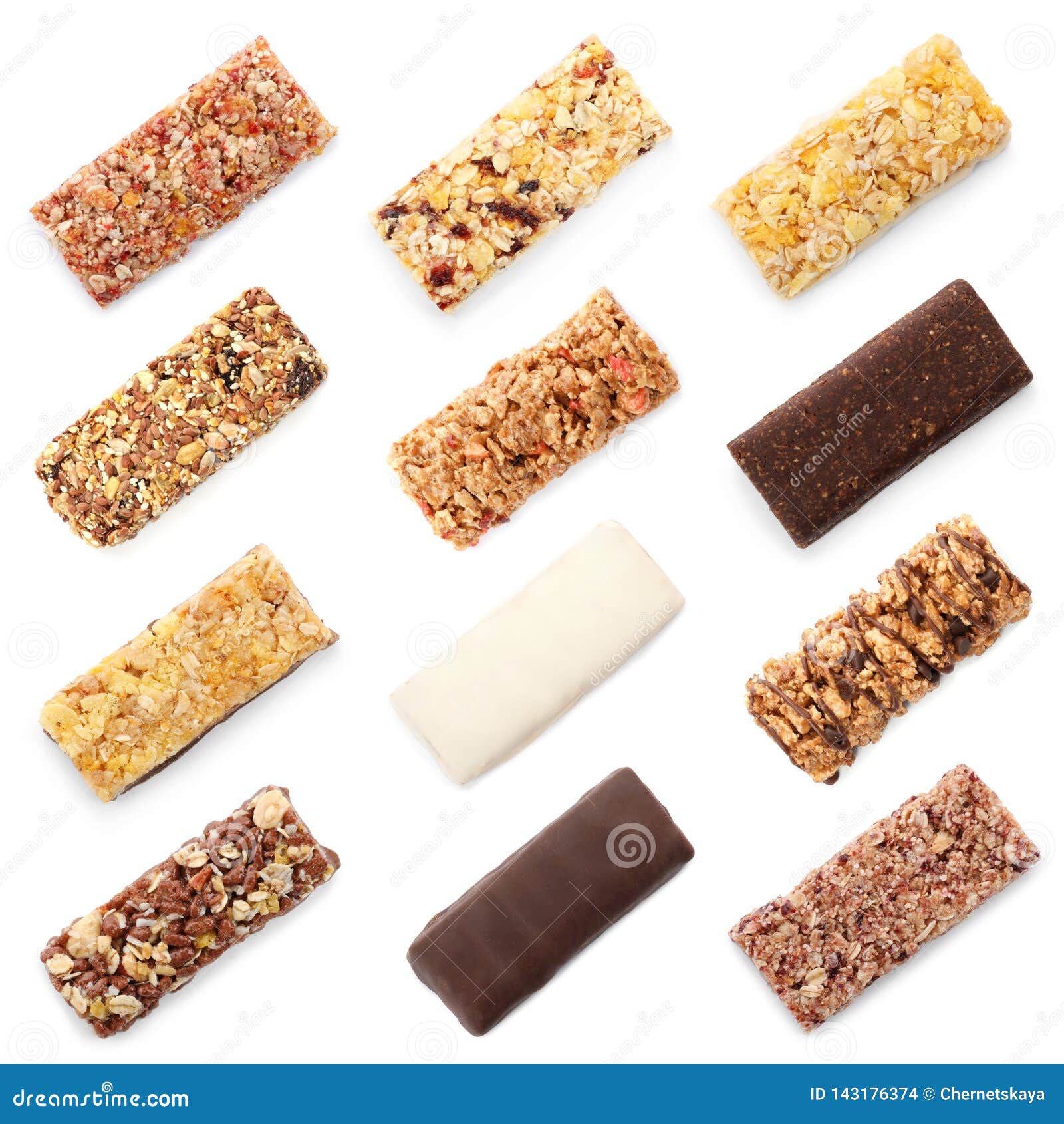 Set of Different Sweet Protein Bars on White Background Stock Photo ...